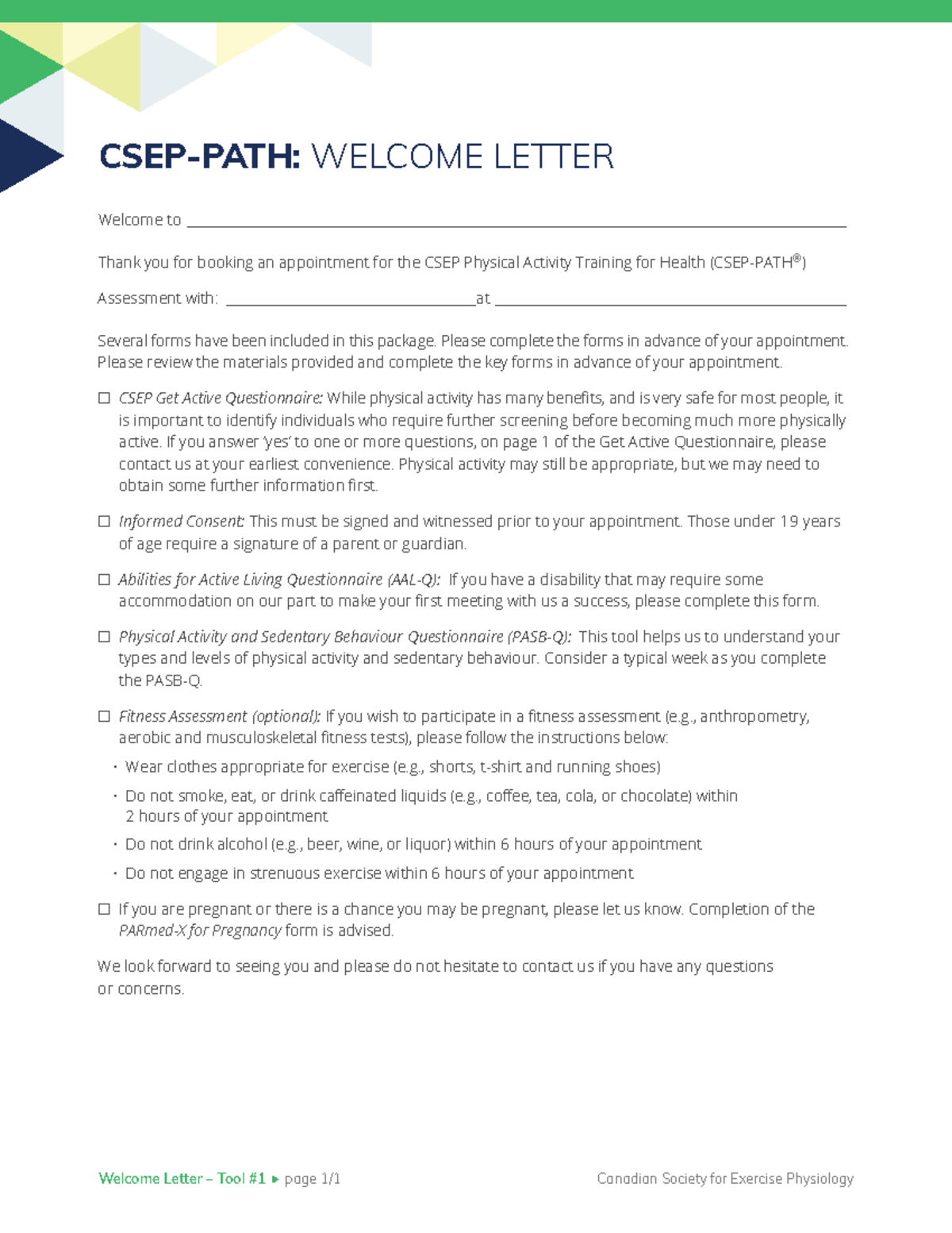 CSEP Trainer - Welcome Letter-2 - Welcome Letter – Tool #1 page 1/1 ...