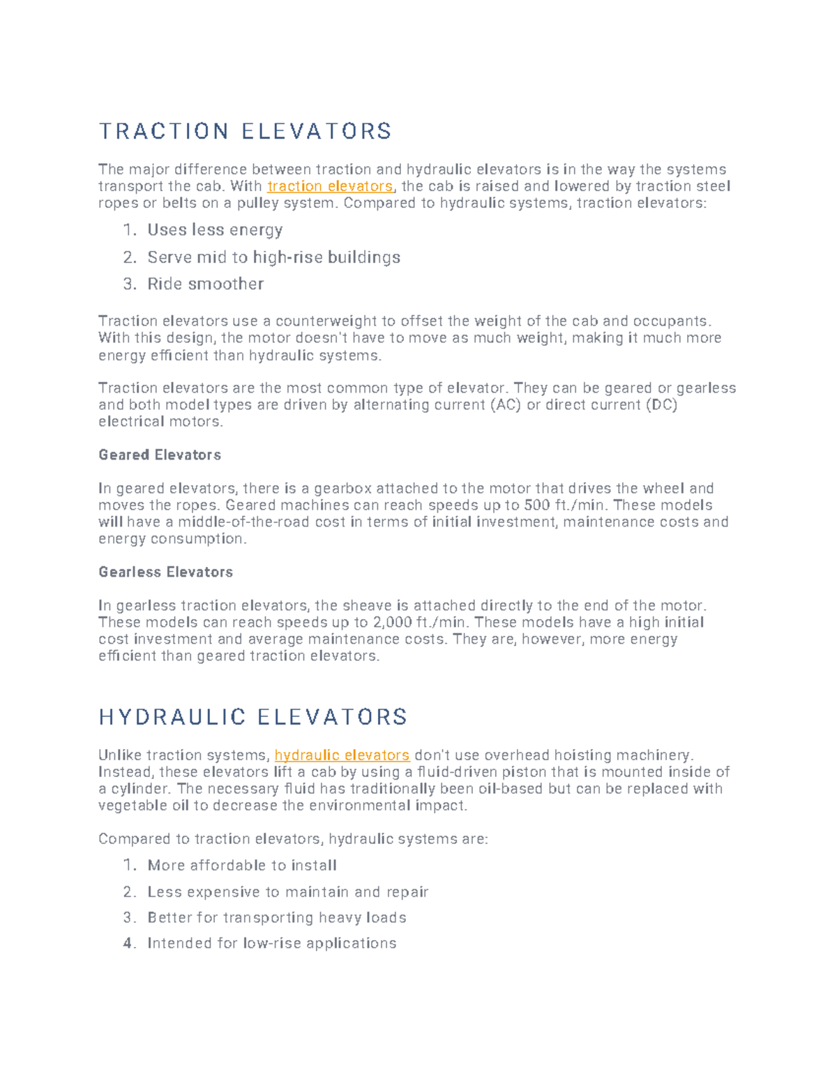 Traction Elevators - T R A C T I O N E L E V A T O R S The major ...