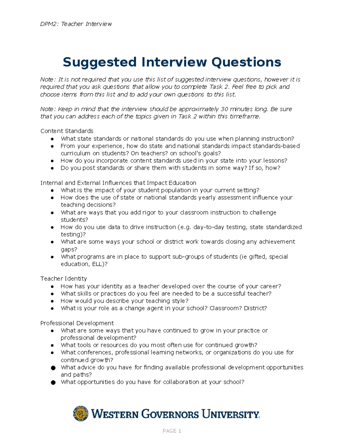 Suggested Interview Questions Edu Foundations - DPM2: Teacher Interview ...