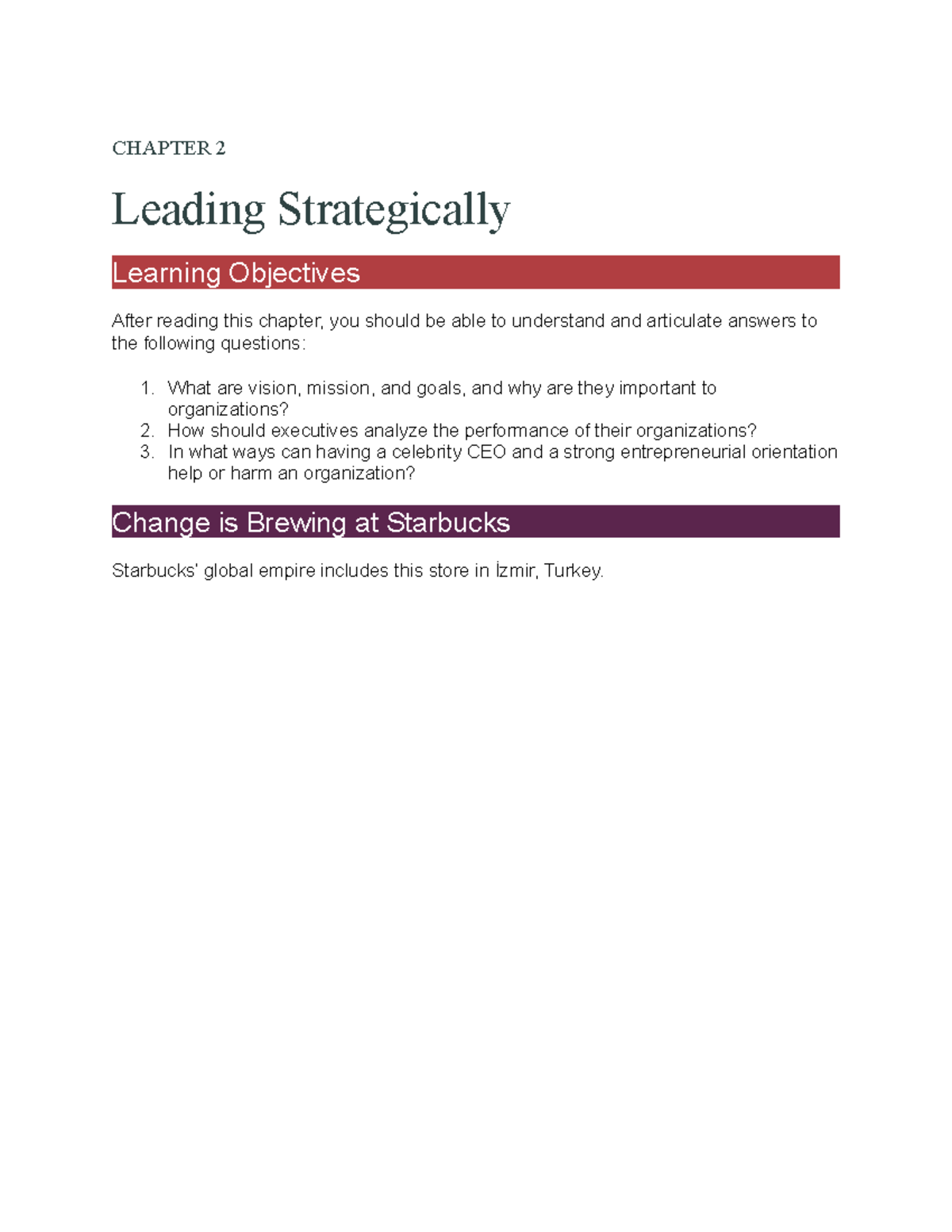 Strategic Management Lecture Notes - CH 2 - Leading Strategically ...