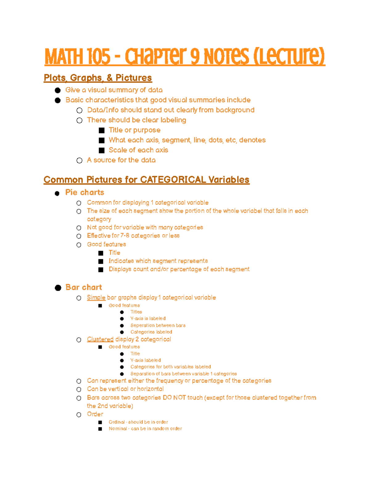 MATH105 - Chapter 9 Notes - MATH 105 - Chapter 9 Notes (Lecture) Plots ...