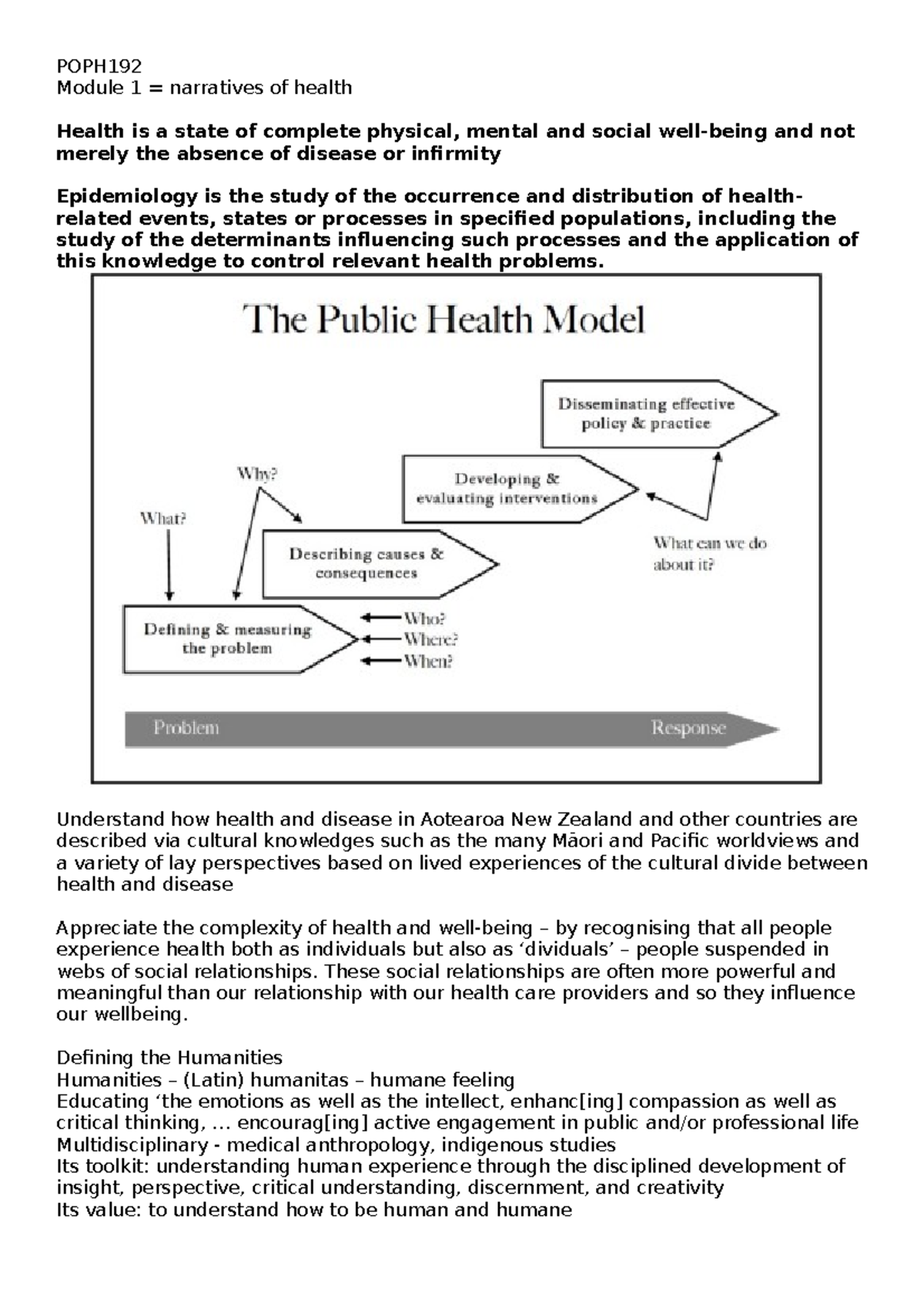 POPH192 Module 1 - POPH Module 1 = narratives of health Health is a ...