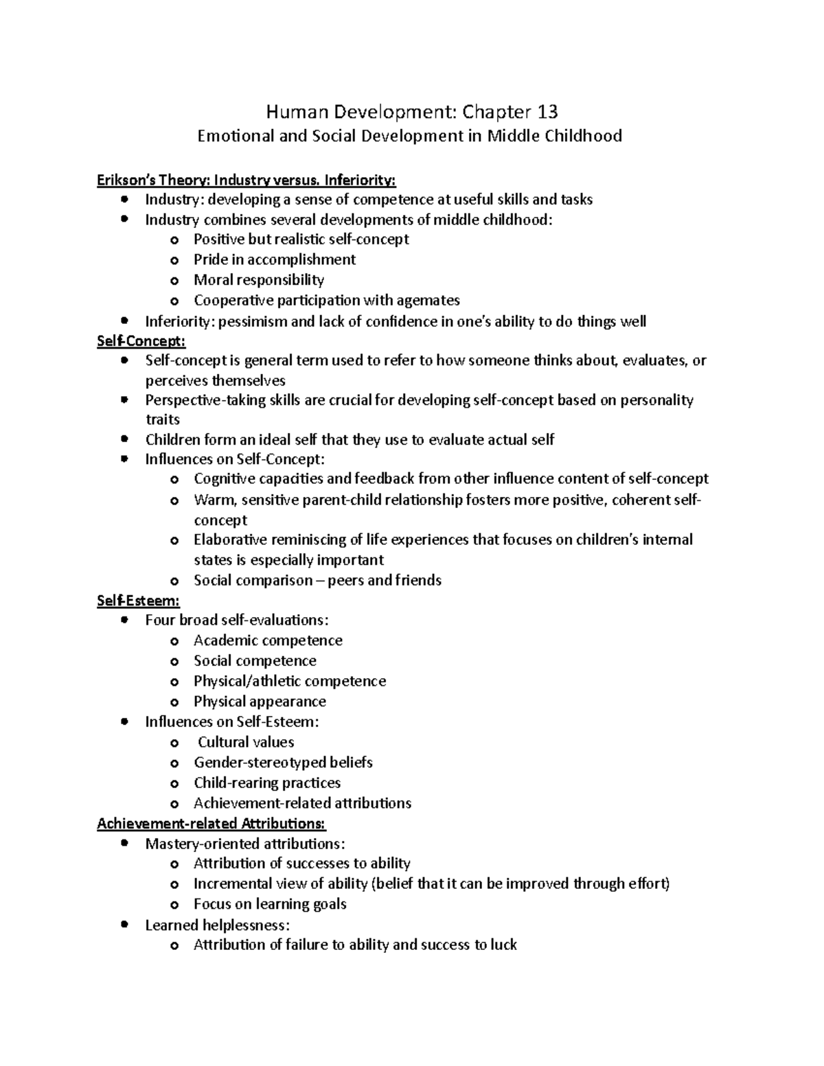 Chapter 13 - Human Development: Chapter 13 Emotional and Social Development in Middle Childhood ...