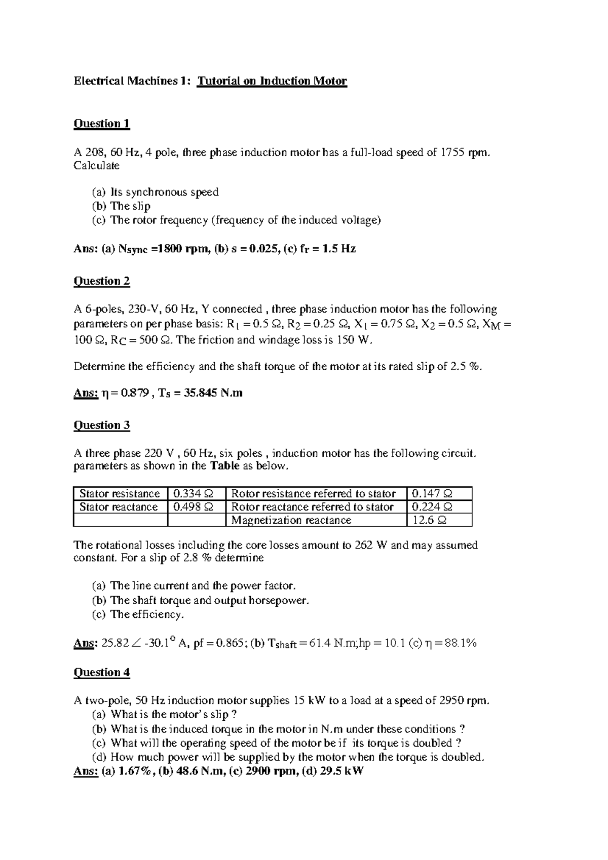 Tutorial on Induction Motor Update - Electrical Machines 1: Tutorial on ...