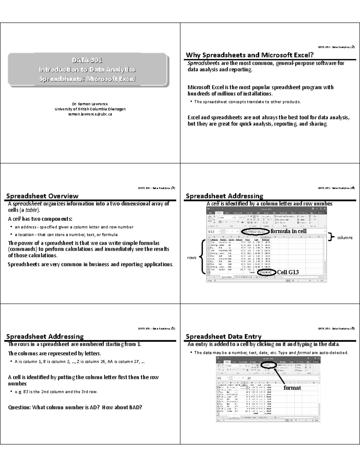 301 3 Excel by6 - DATA 301 Introduction to Data Analytics Spreadsheets ...