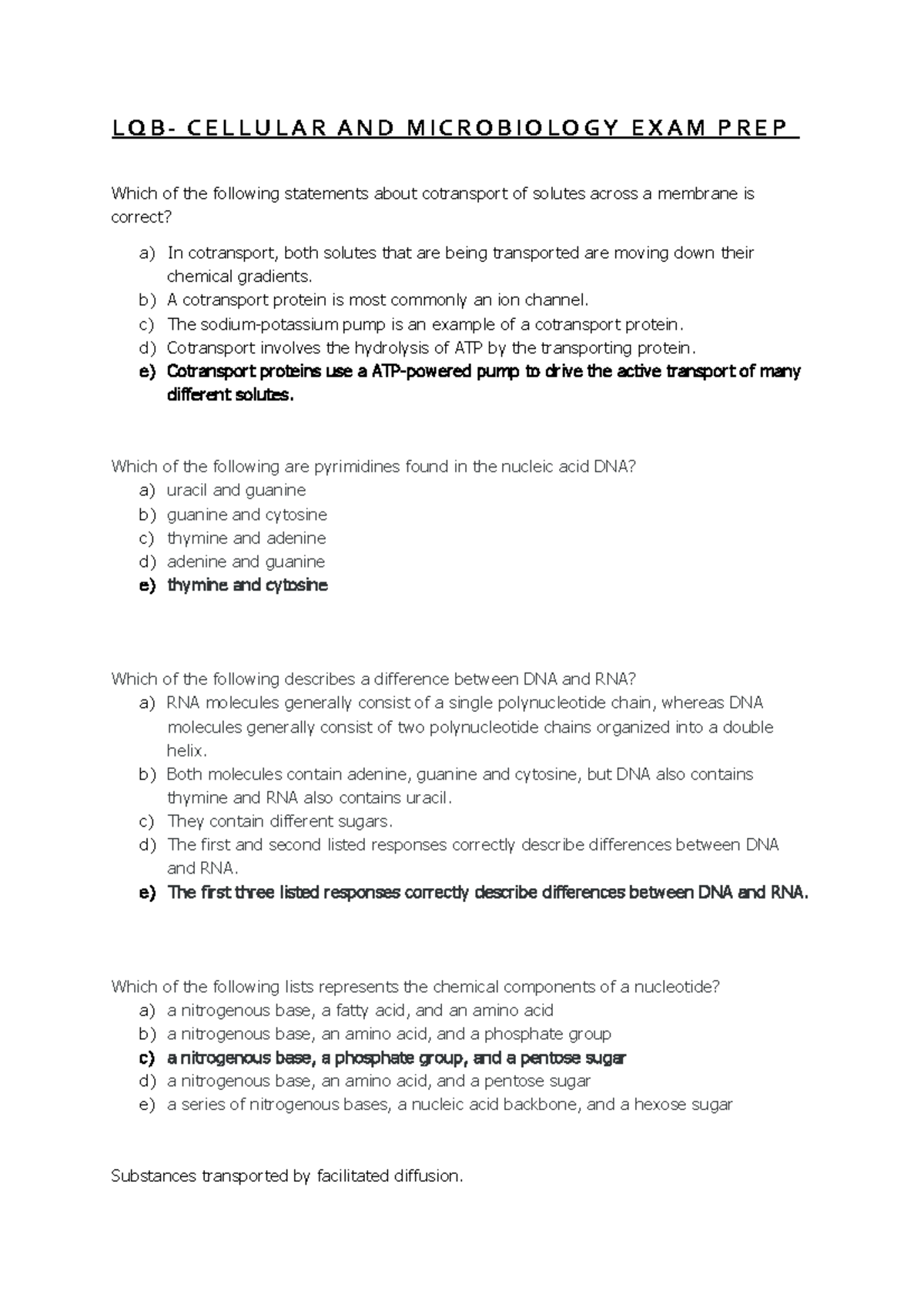 LQB Cell and Microbiology Exam Prep - LQ B - C E L L U L A R A N D M I ...