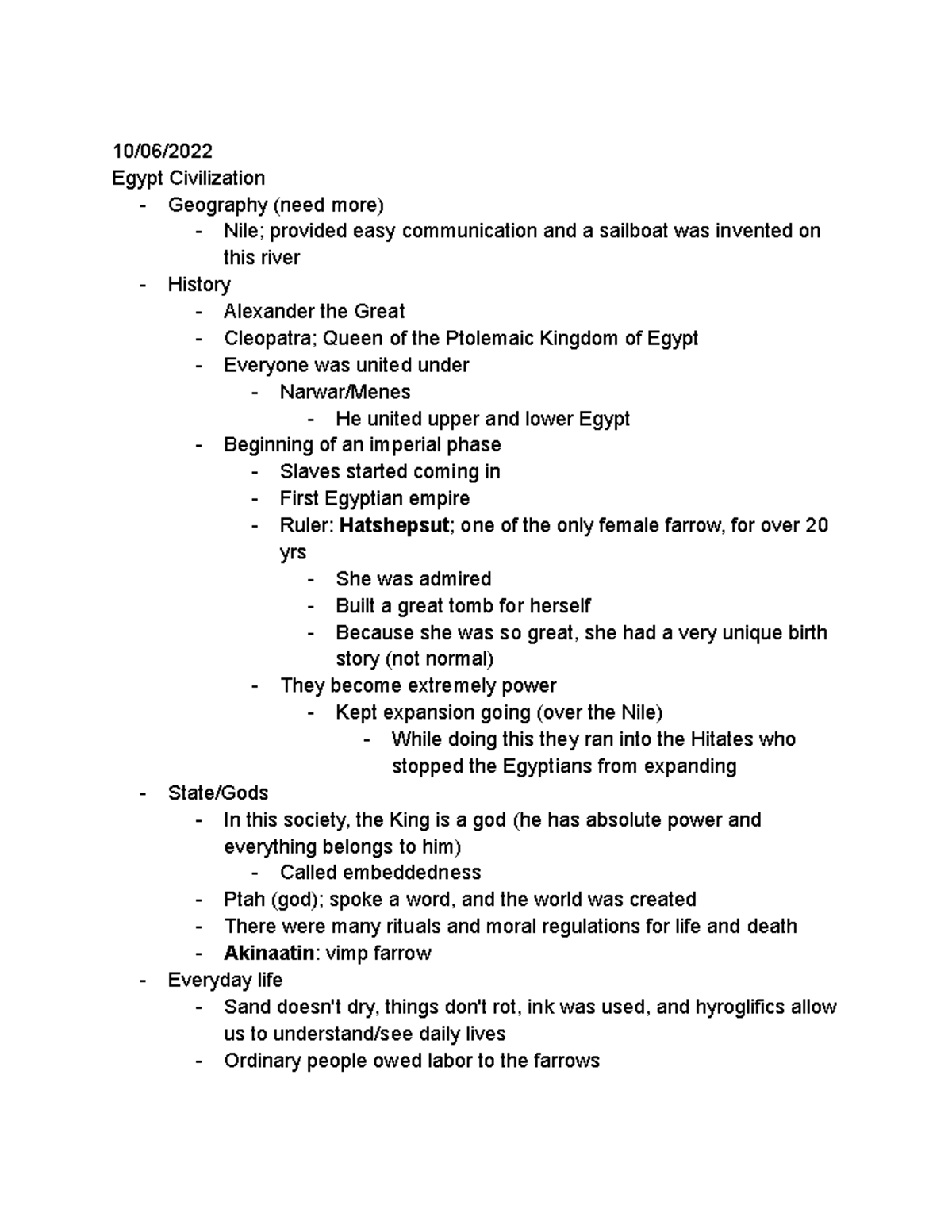 MMW 11 Lecture Notes (Part 3) - 10/06/ Egypt Civilization - Geography ...