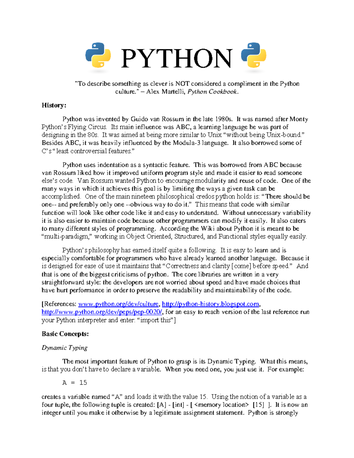 Python - Refer - PYTHON "To describe something as clever is NOT ...