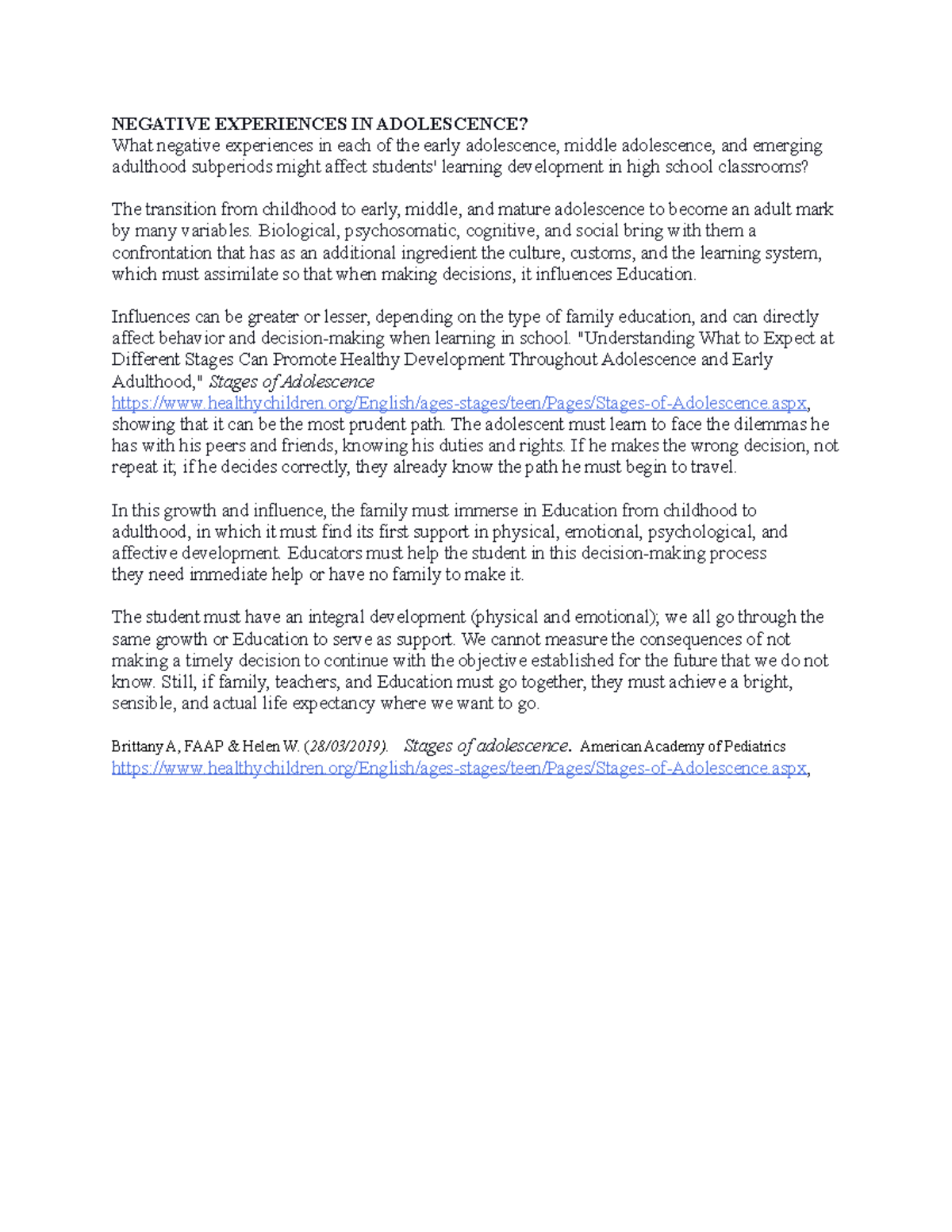 Negative Experiences IN Adolescence - NEGATIVE EXPERIENCES IN ...