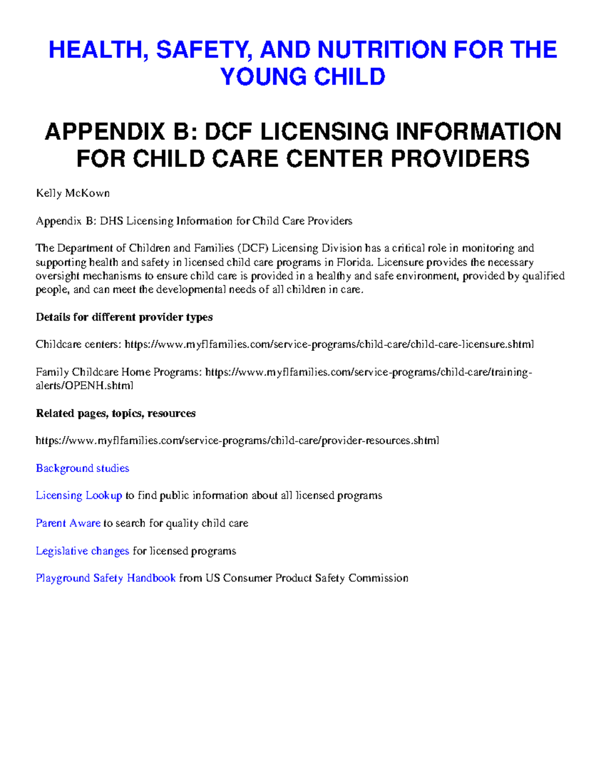 Appendix B - rhtry 6 - HEALTH, SAFETY, AND NUTRITION FOR THE YOUNG ...