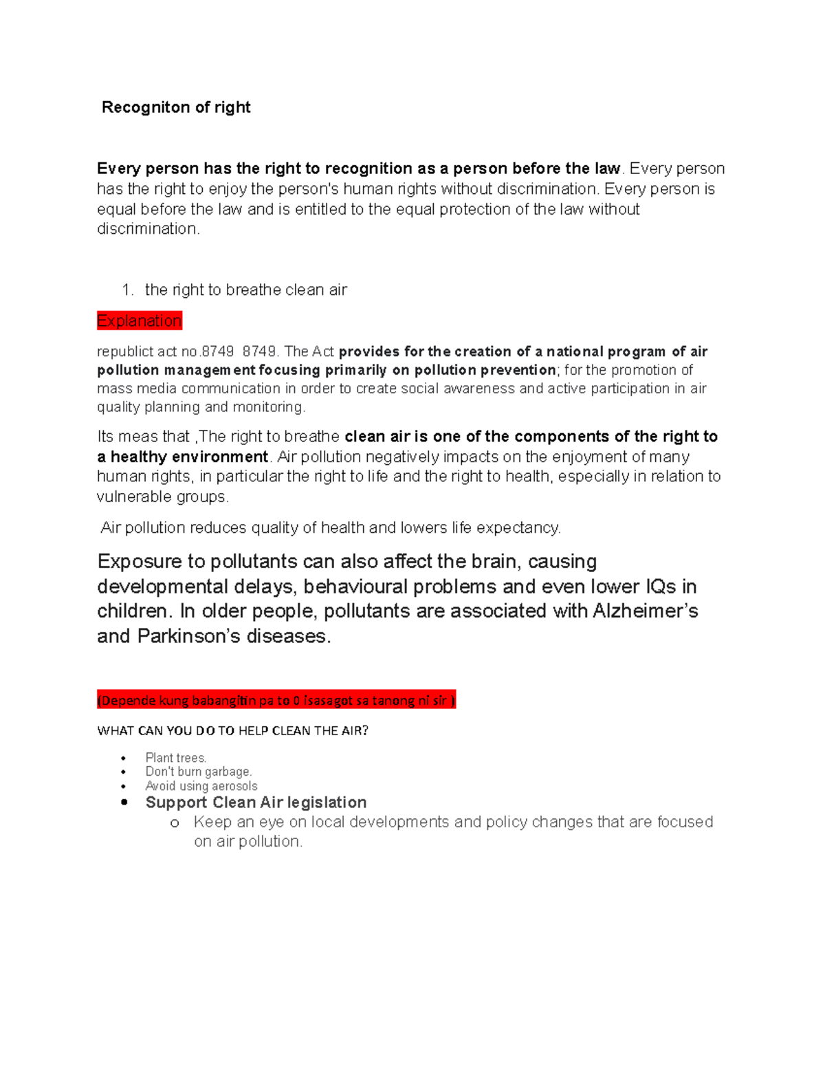 Recogniton of right report script - Recogniton of right Every person ...