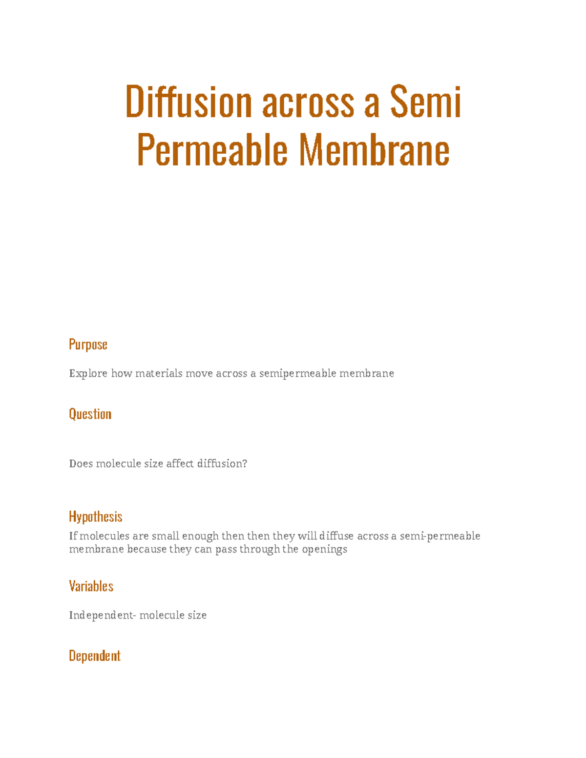 Lab Diffsuon across a Semi Permeable Membrane - Diusion across a Semi ...
