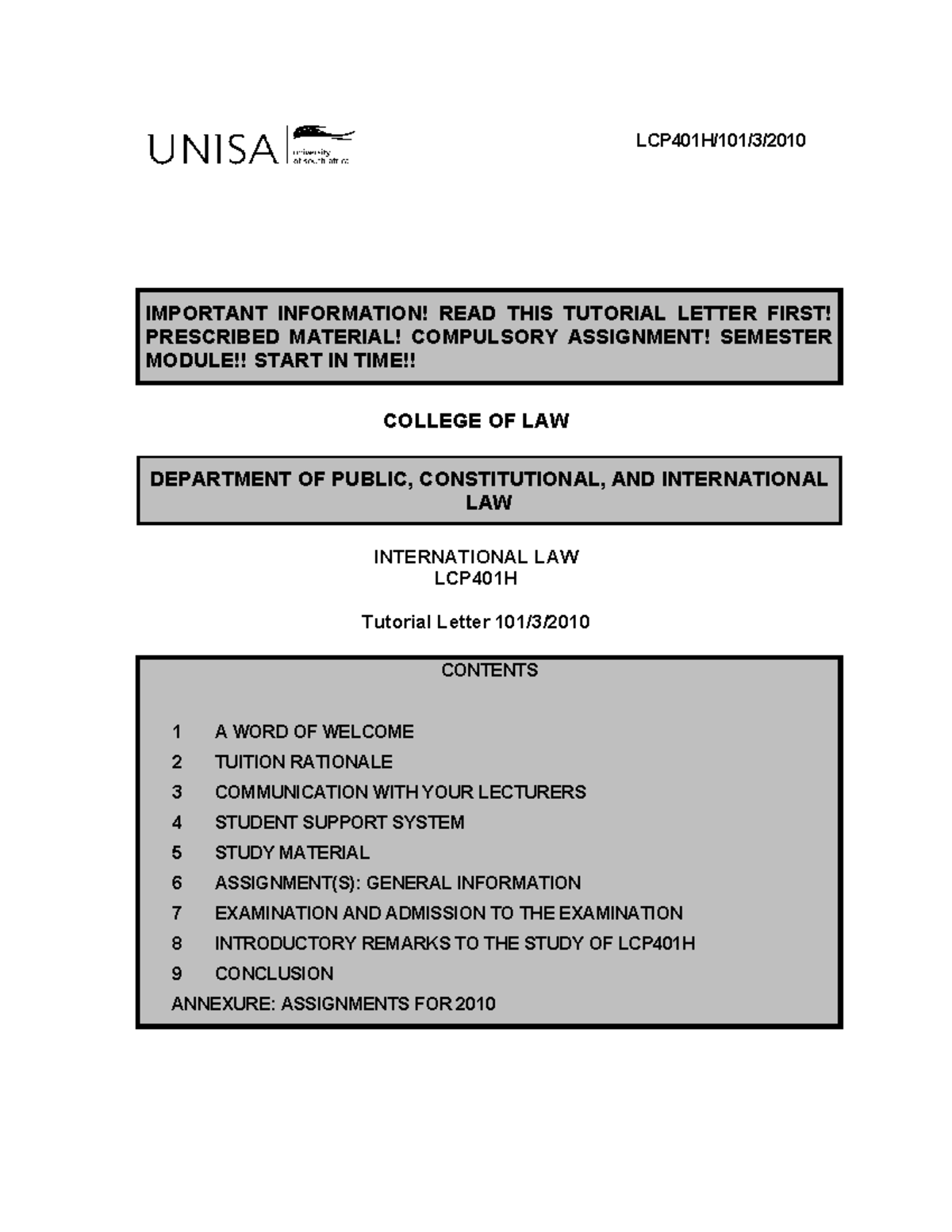 LCP4801-TL101 2010 - Tutorial letter for practice of questions and ...
