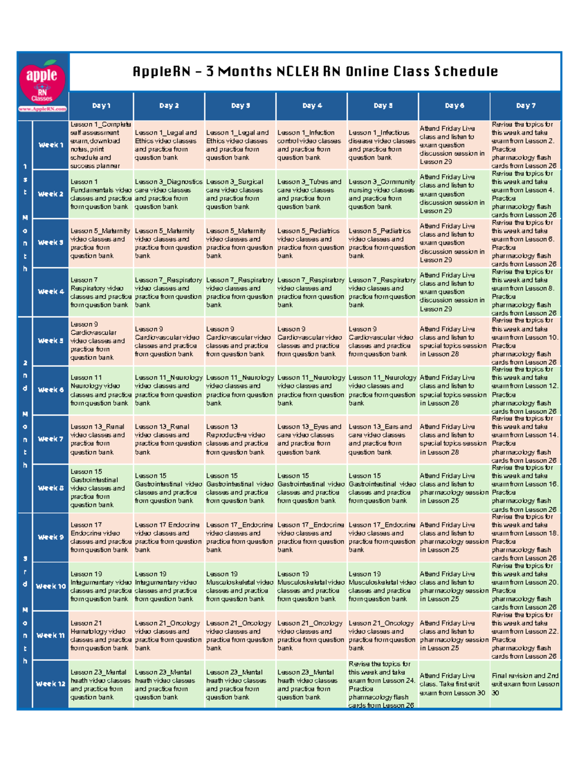 Online schedule for website - Day 1 Day 2 Day 3 Day 4 Day 5 Day 6 Day 7 ...