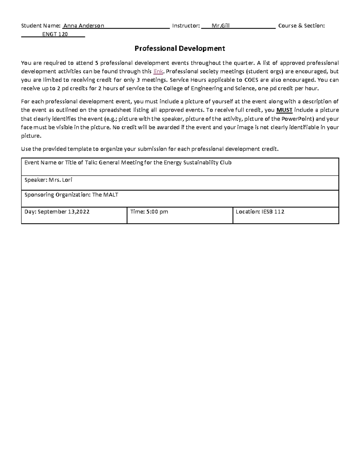 PD Template - Personal Development ENGT 120 Gill - Student Name: Anna ...