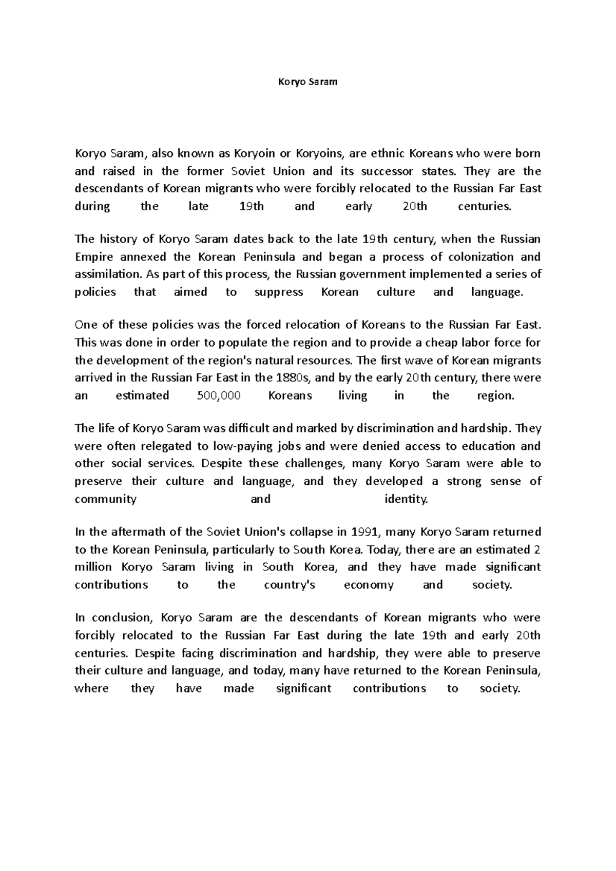 Koryo saram - Koryo Saram Koryo Saram, also known as Koryoin or ...