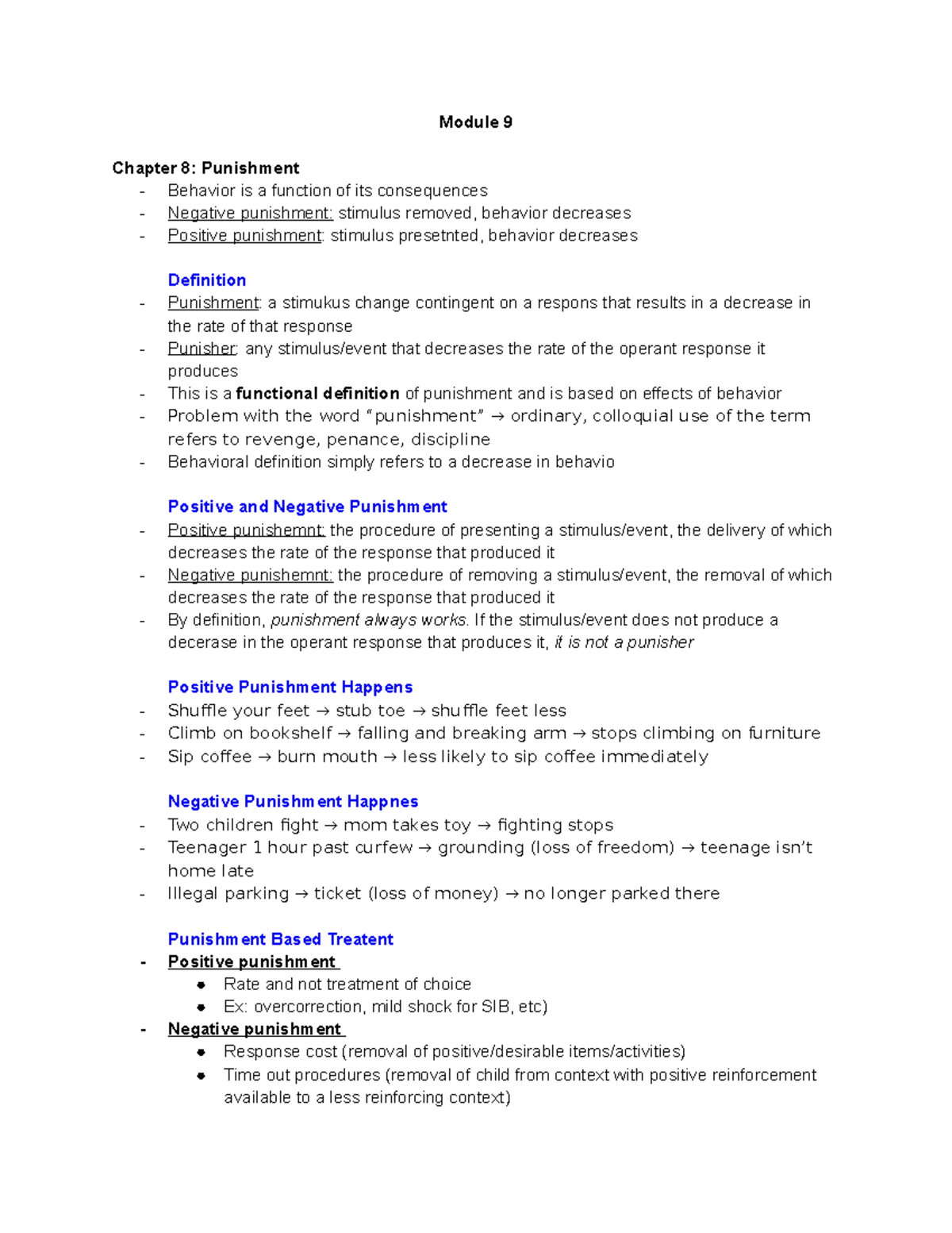 Module 9 Lecture Notes - Module 9 Chapter 8: Punishment - Behavior is a ...