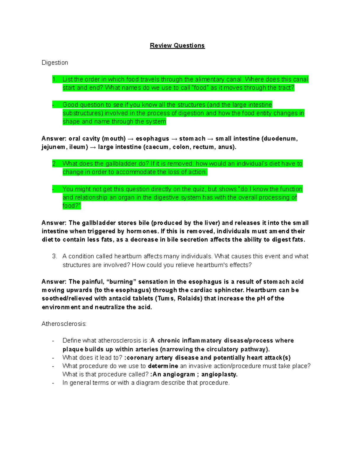 Review Questions - Answers - Review Questions Digestion List the order ...