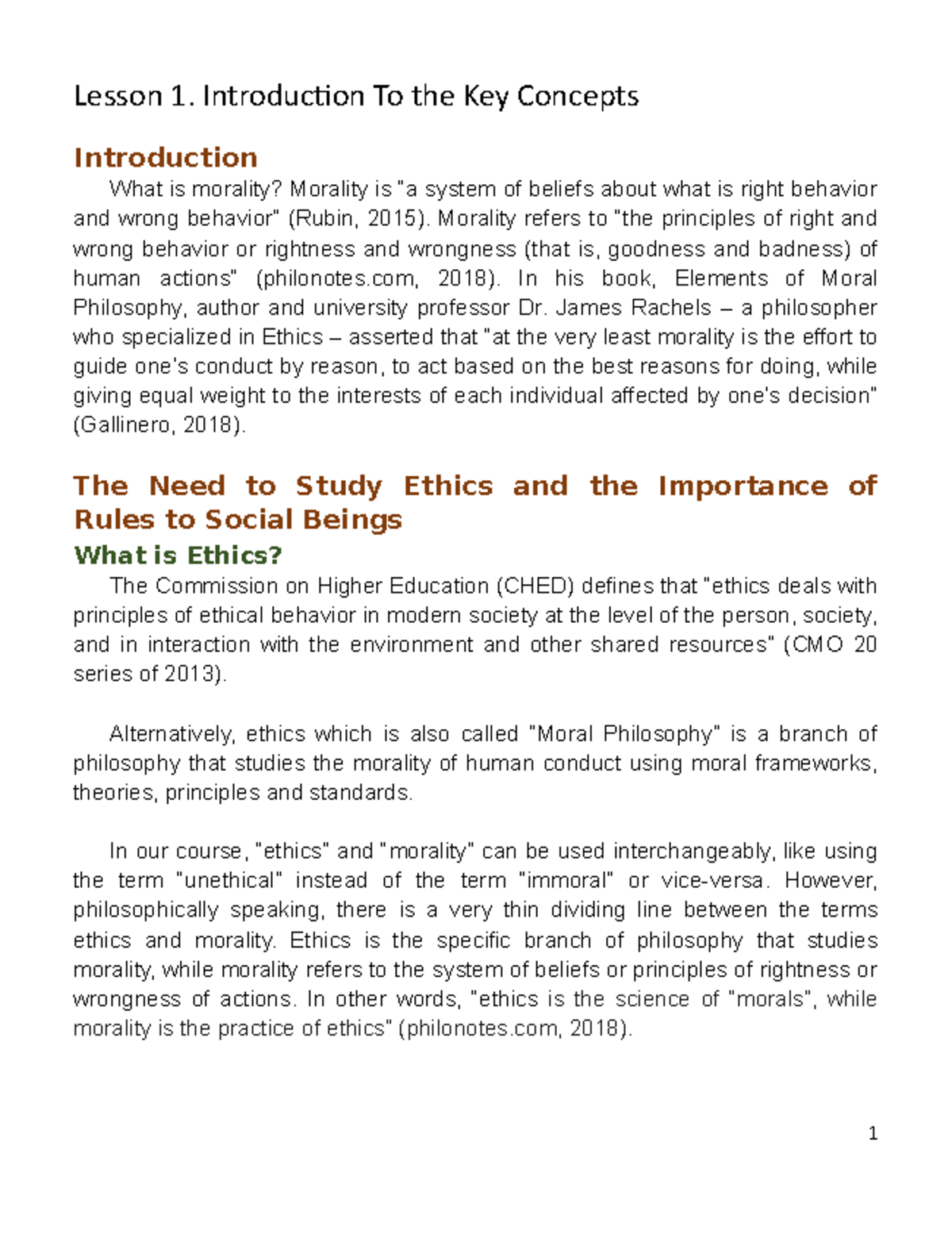 GE 9 Ethics Notes - Lesson 1. Introduction To the Key Concepts ...