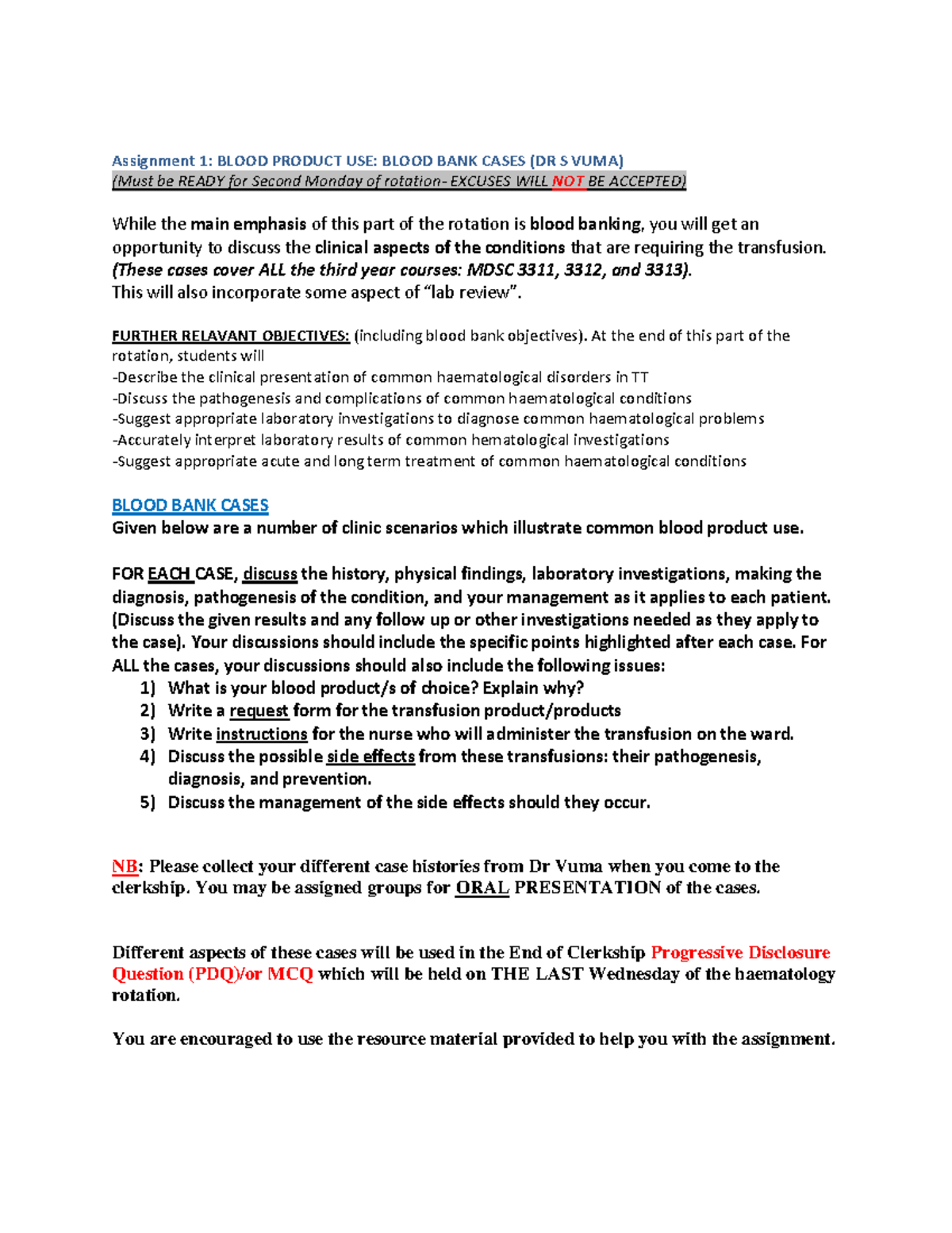Assignment 1 Blood bank cases 2019-2020 - Assignment 1: BLOOD PRODUCT ...