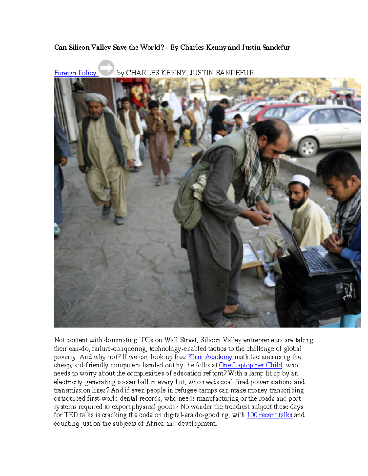 Week 9-Kenny and Sandefur - Can Silicon Valley Save the World? - By ...