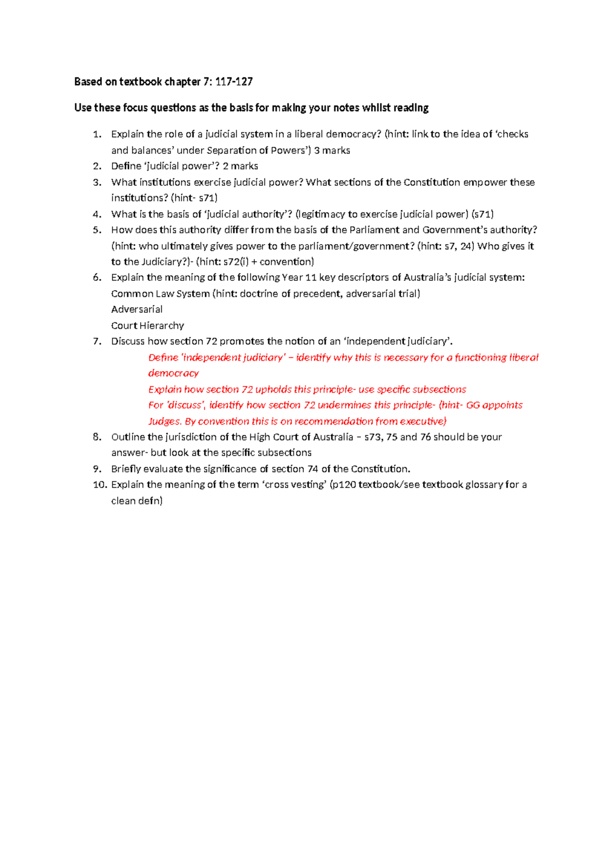 Questions for Judicial Branch (introduction) - Based on textbook ...