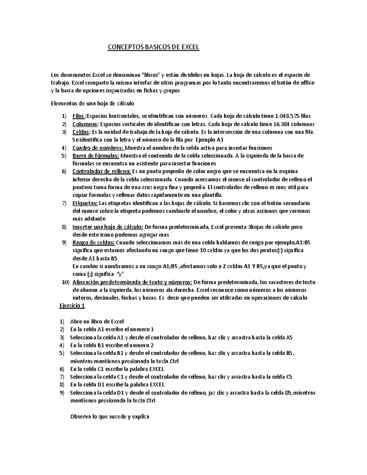 Clase 1 Conceptos Basicos DE Excel - CONCEPTOS BASICOS DE EXCEL Los documentos Excel se ...