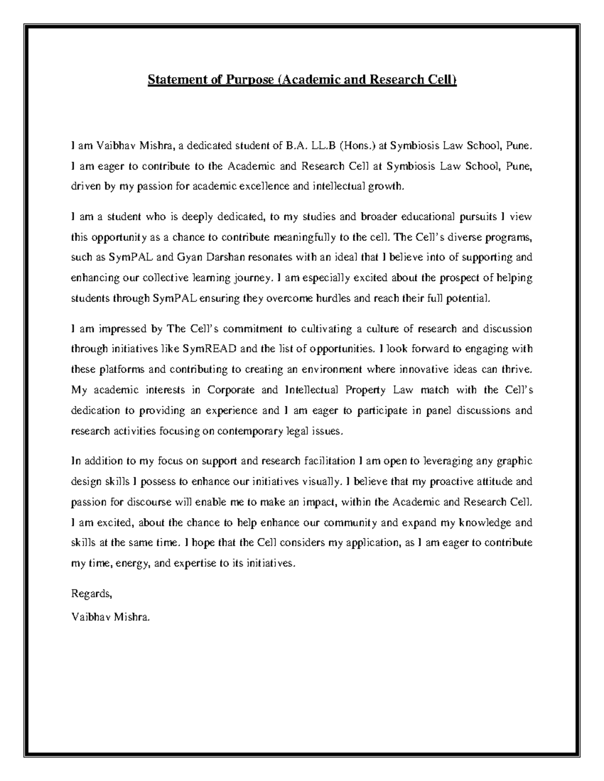 SOP for a Cells and Committees - Statement of Purpose (Academic and ...