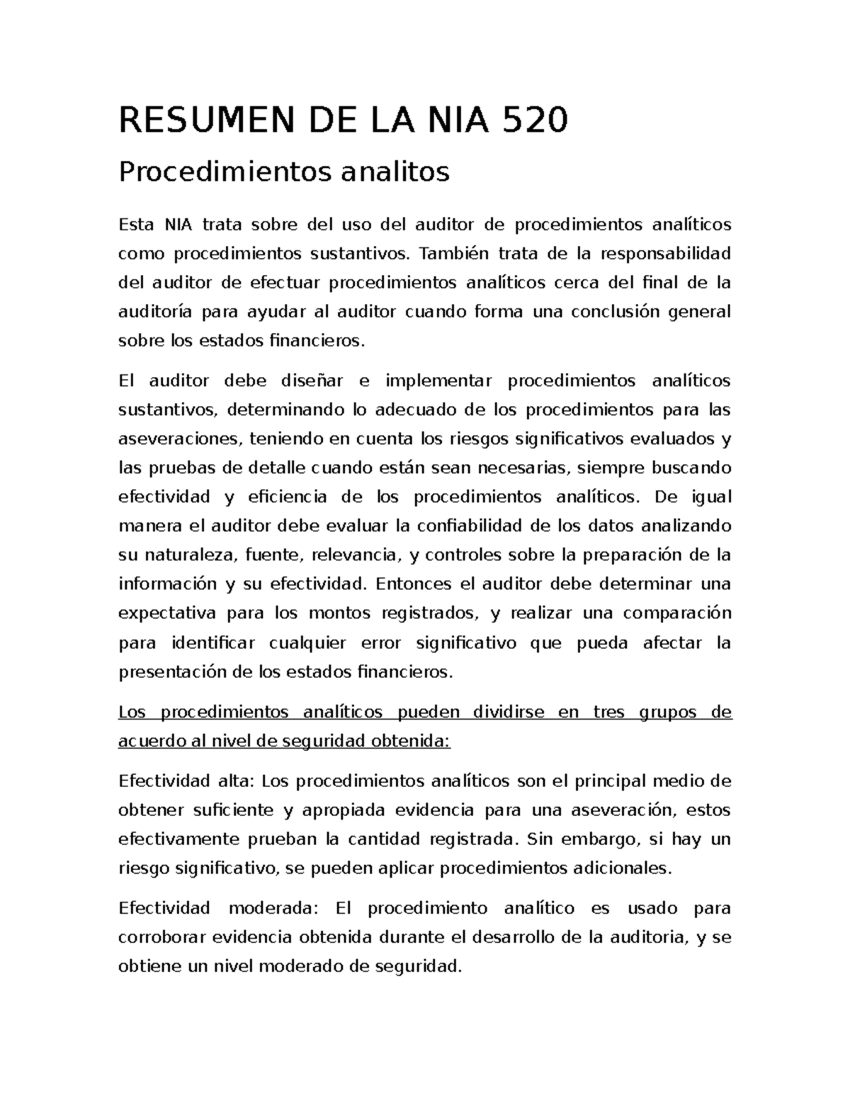 Resumen de la Norma Internacional de Auditoría 520 y 530 - RESUMEN DE ...