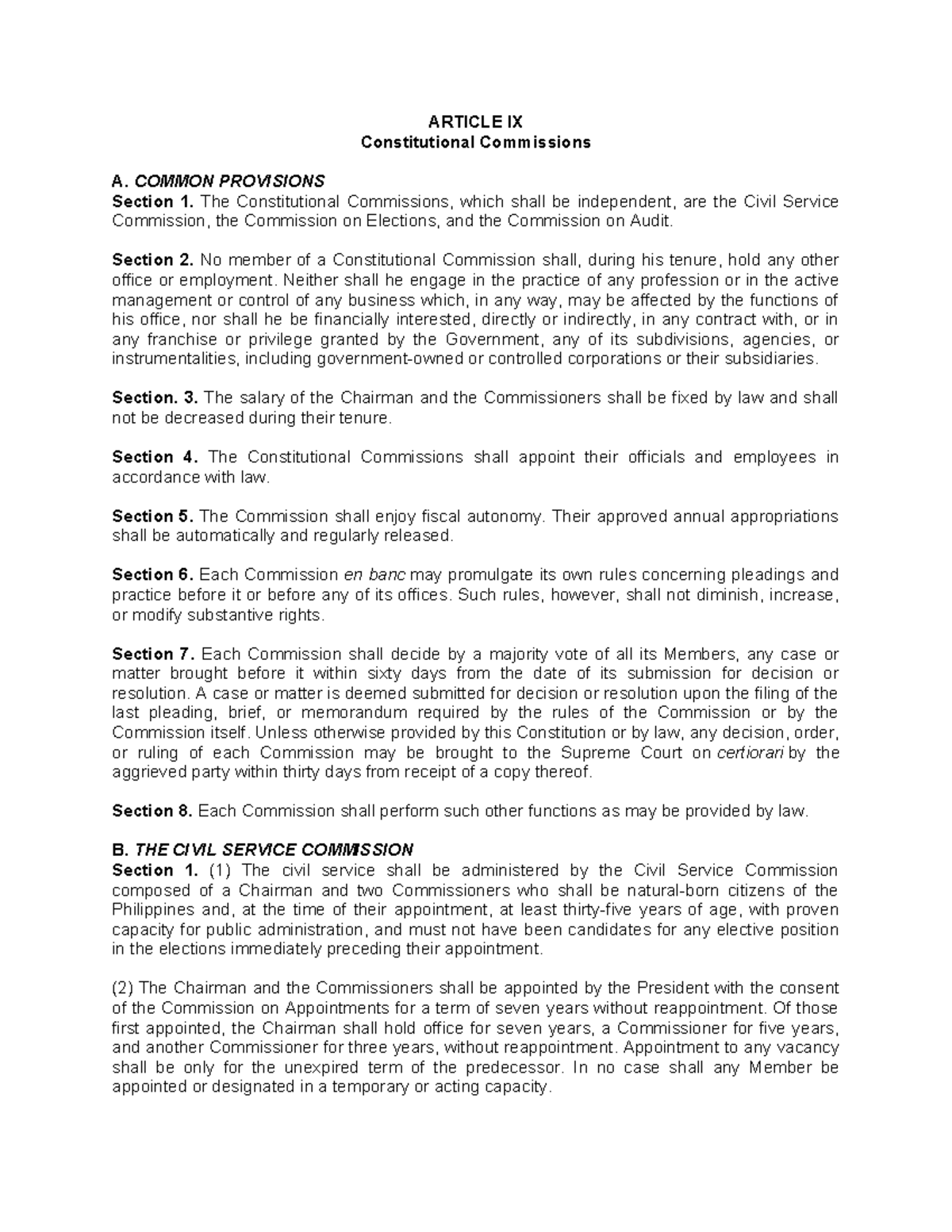 Article IX Constitutional Commissions - ARTICLE IX Constitutional ...