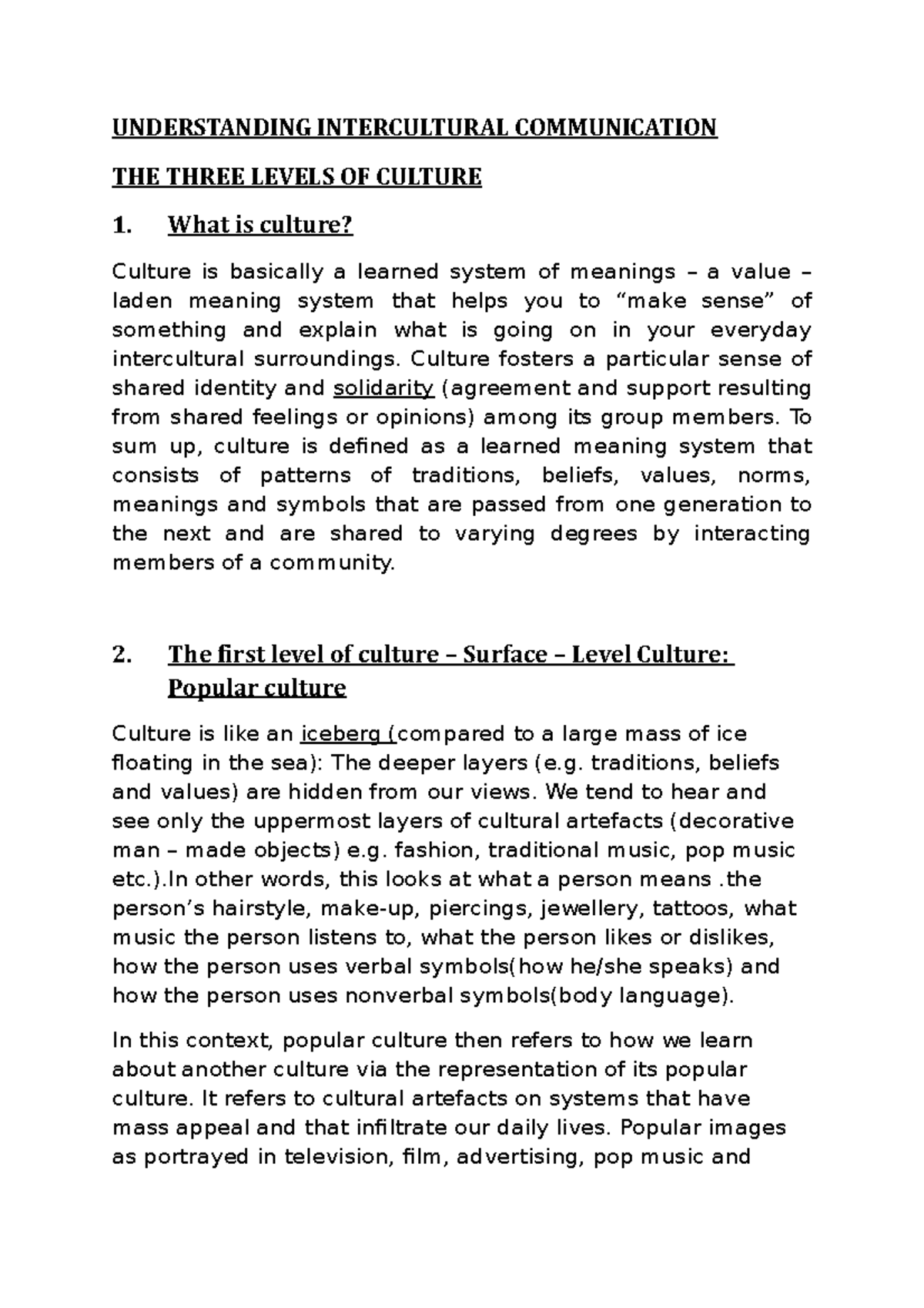 Understanding Intercultural Communication-3 Levels OF Culture ...