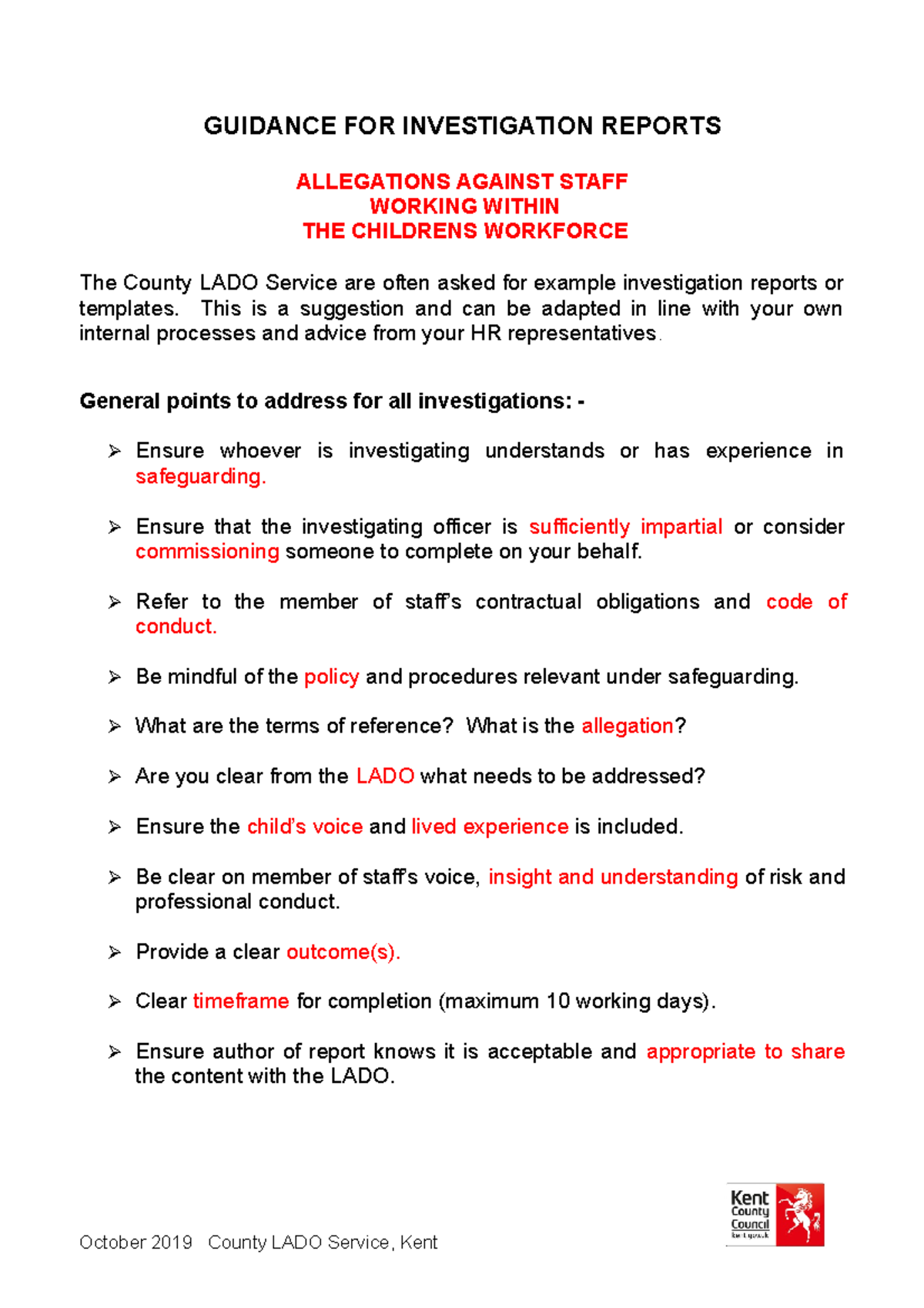Guidance for investigation reports under allegation management ...