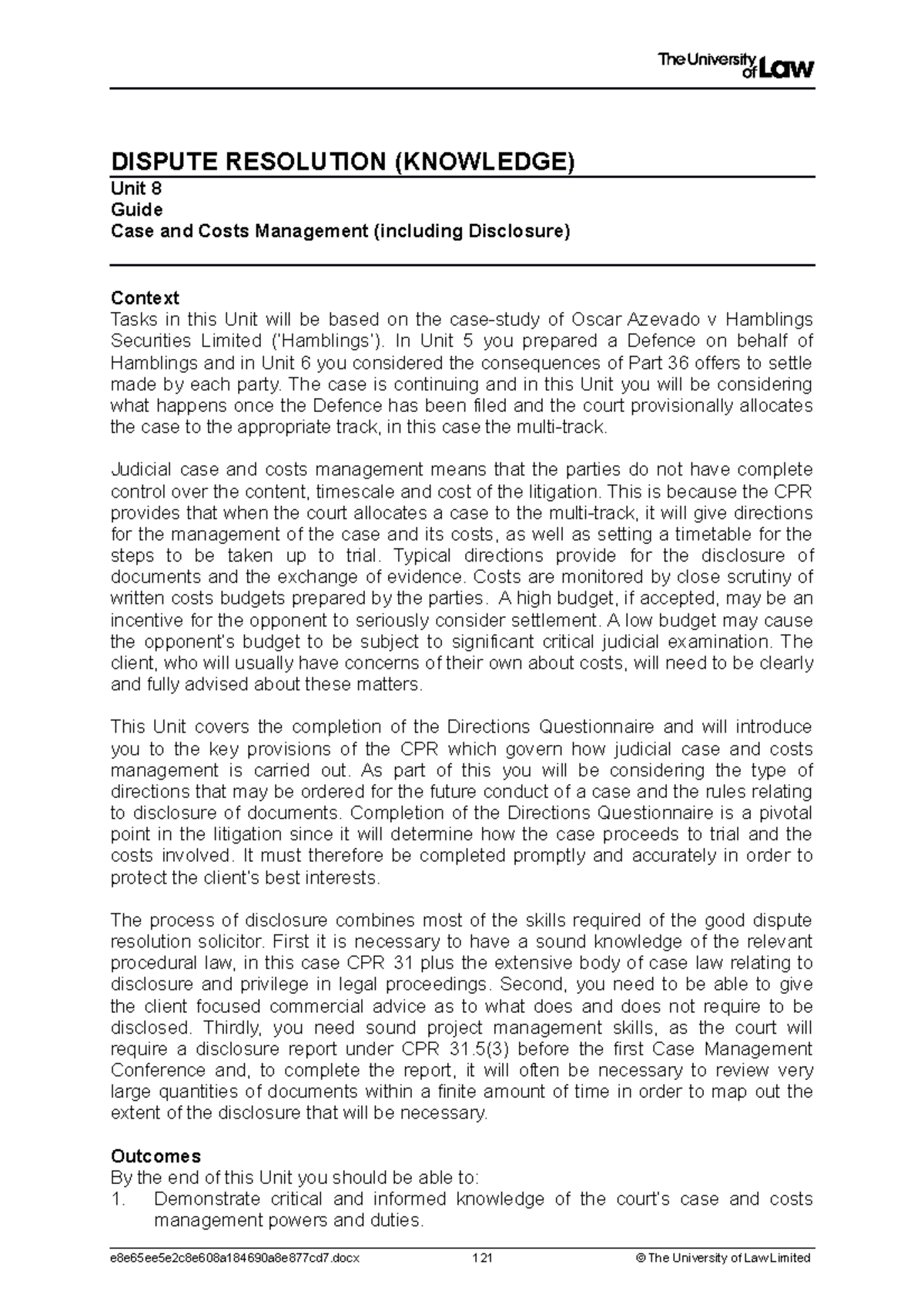 WS 8 - LPC Dispute Resolution WS 8 - DISPUTE RESOLUTION (KNOWLEDGE ...