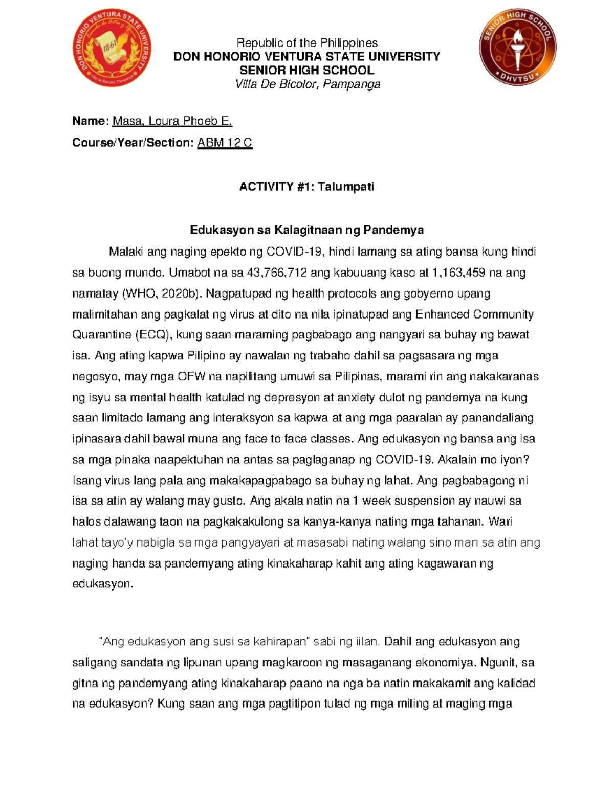 talumpati- filLLL - Republic of the Philippines DON HONORIO VENTURA ...