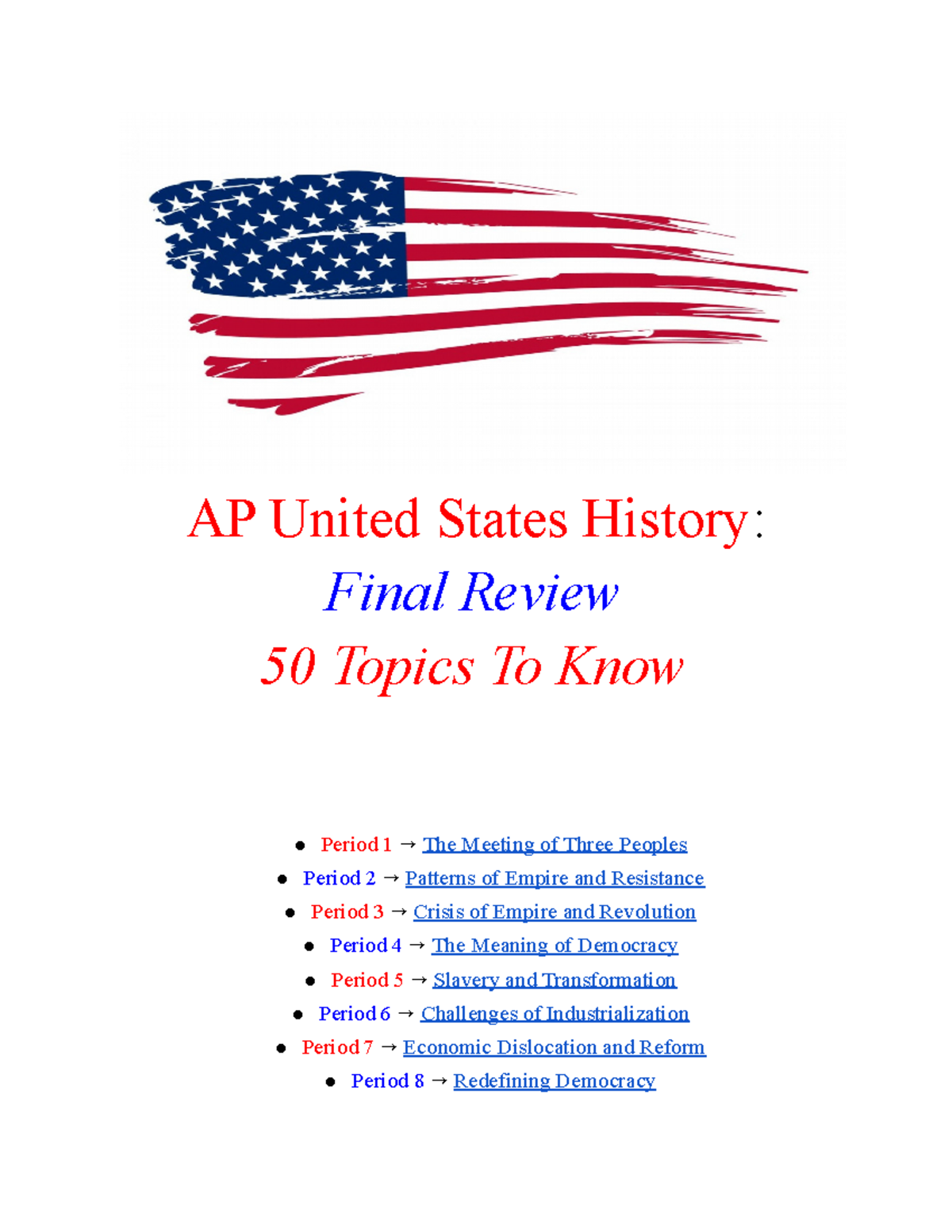 Final Review ( History) - AP United States History: Final Review 50 ...