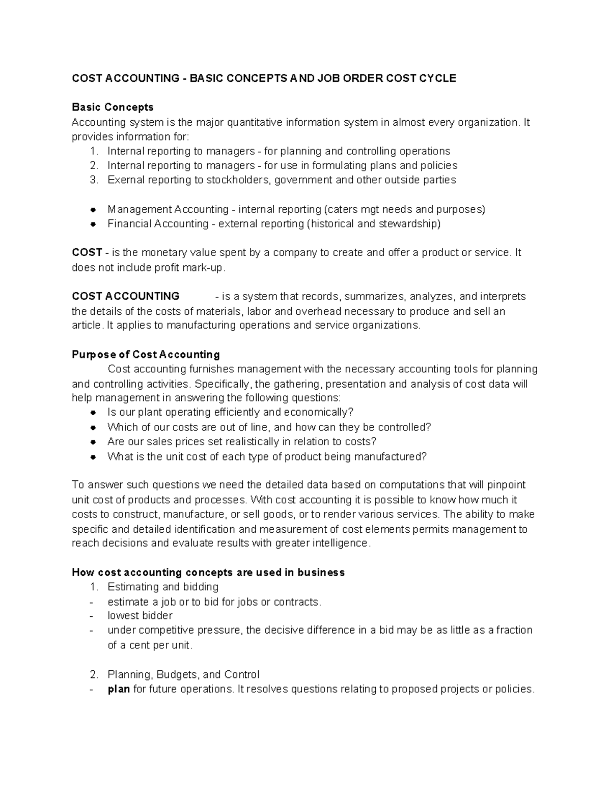 Chapter-1 - Accounting - COST ACCOUNTING - BASIC CONCEPTS AND JOB ORDER ...