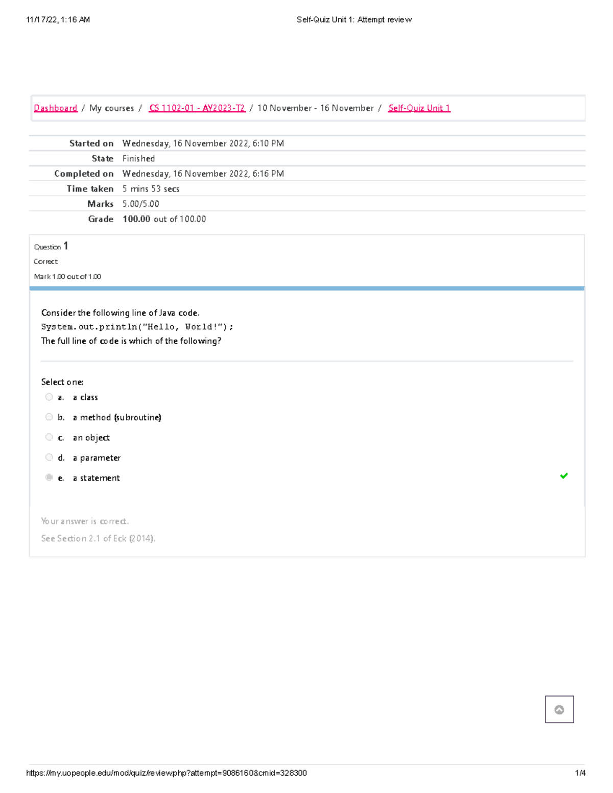Self Quiz Unit 1 Attempt Review Started On Wednesday 16 November 2022 6 10 Pm State Finished