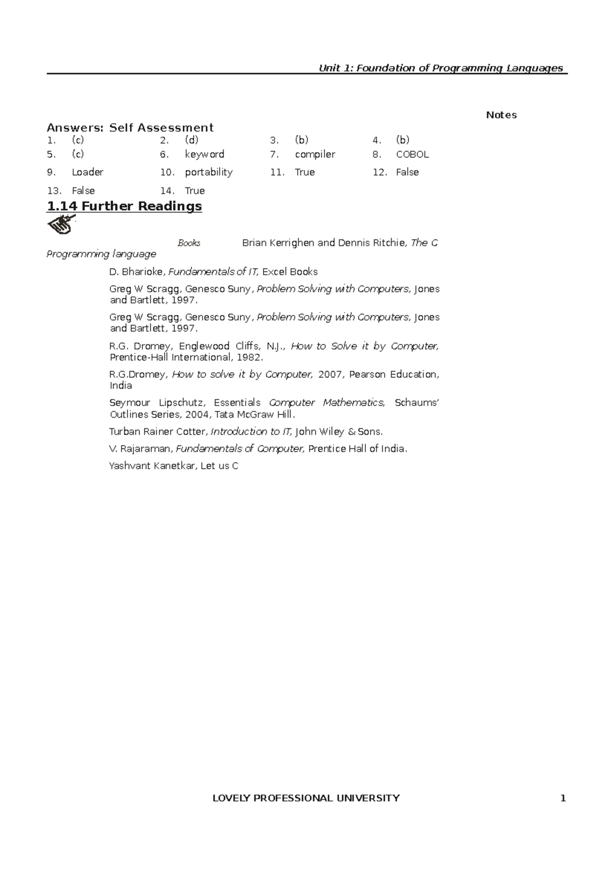 2 - notes - Unit 1: Foundation of Programming Languages Notes Answers ...