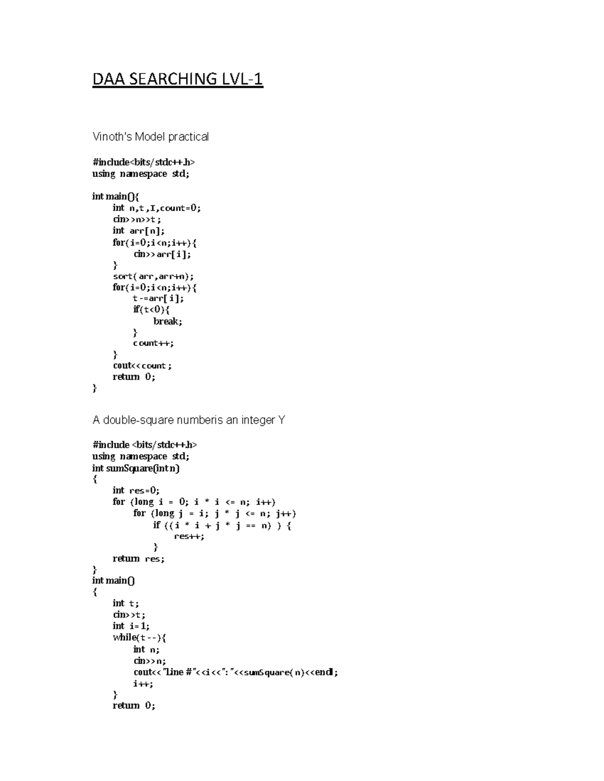DAA ELAB - daa elab answers - DAA SEARCHING LVL- Vinoth's Model ...