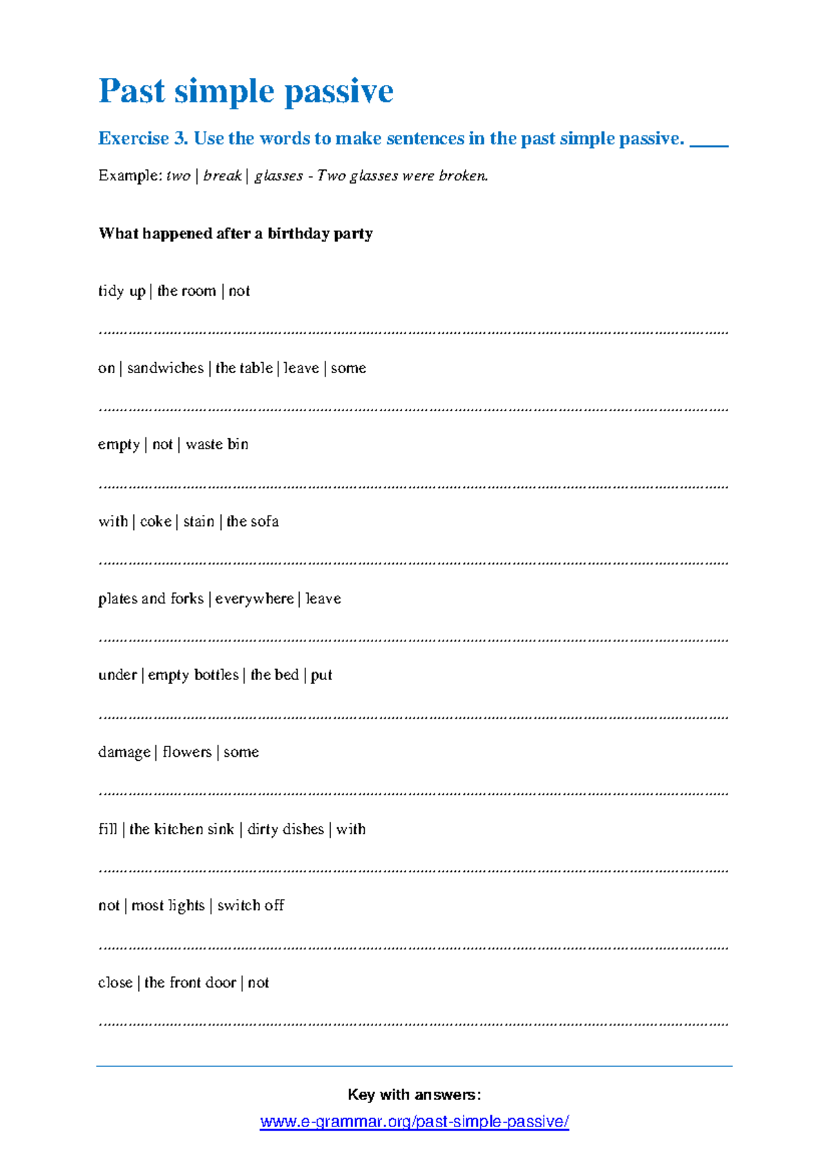 Past simple passive exercise 3 - Key with answers: e-grammar/past ...