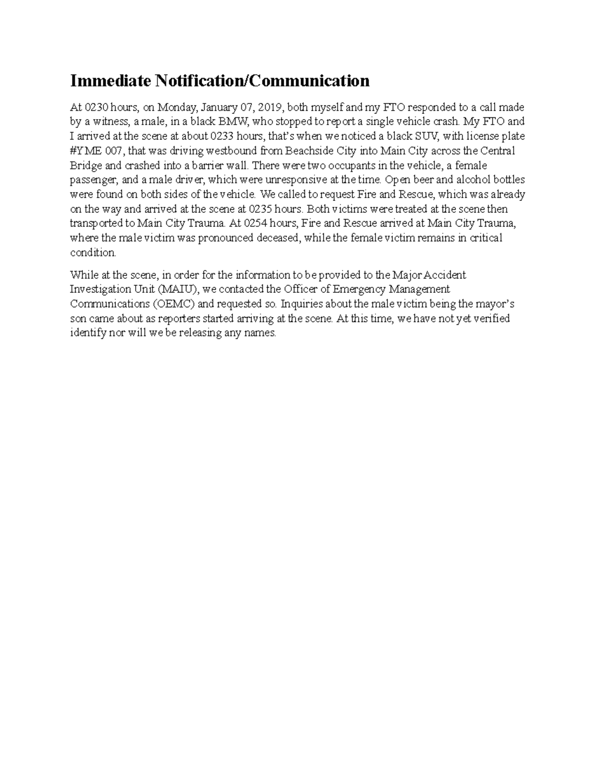 Immediate Notification - Immediate Notification/Communication At 0230 ...