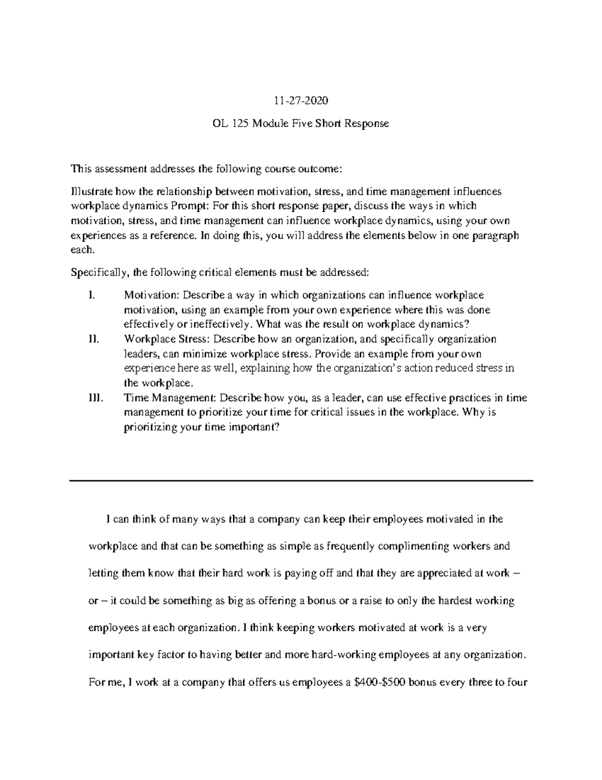 OL 125 short response week 5 - Karlee Mullen 11-27- OL 125 Module Five ...