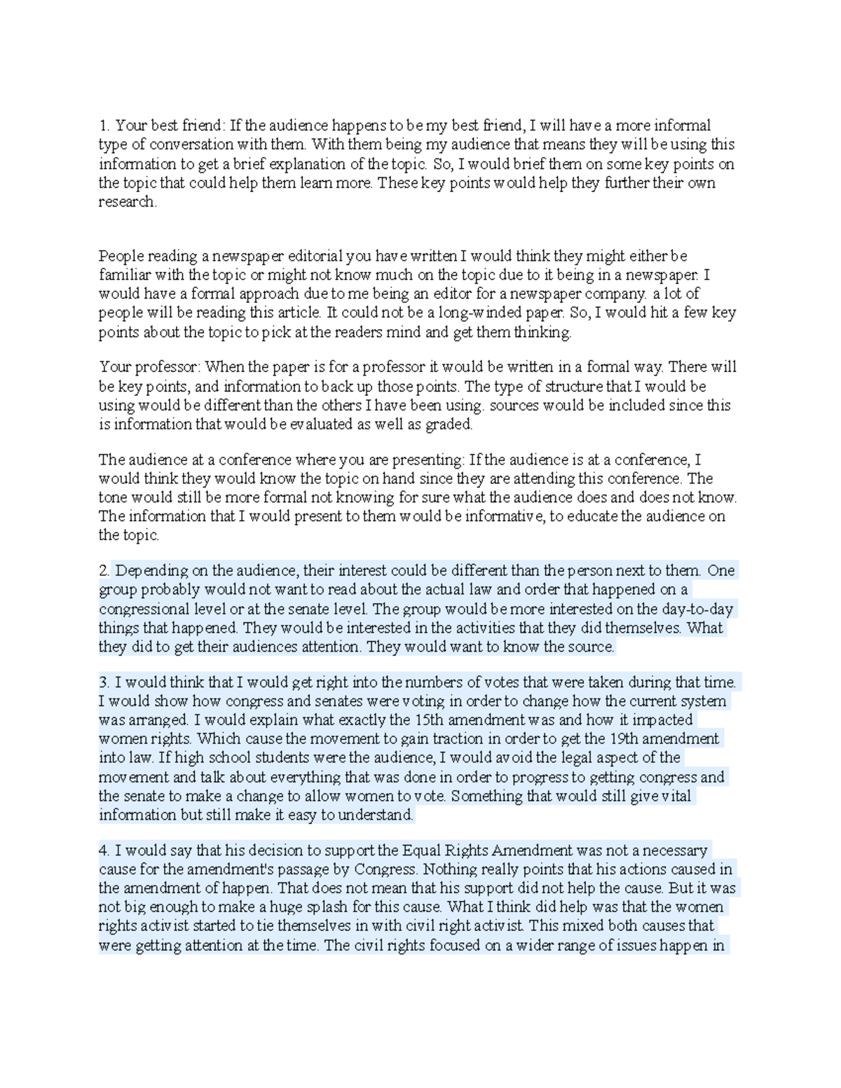 4-2 short response - Your best friend: If the audience happens to be my ...