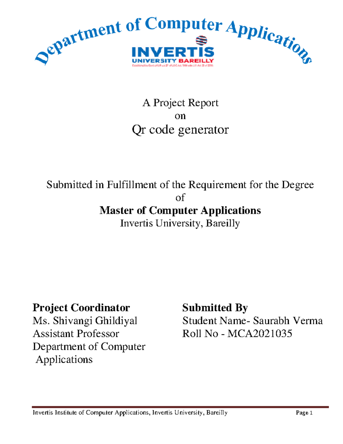 Saurabh report mini project - A Project Report on Qr code generator ...