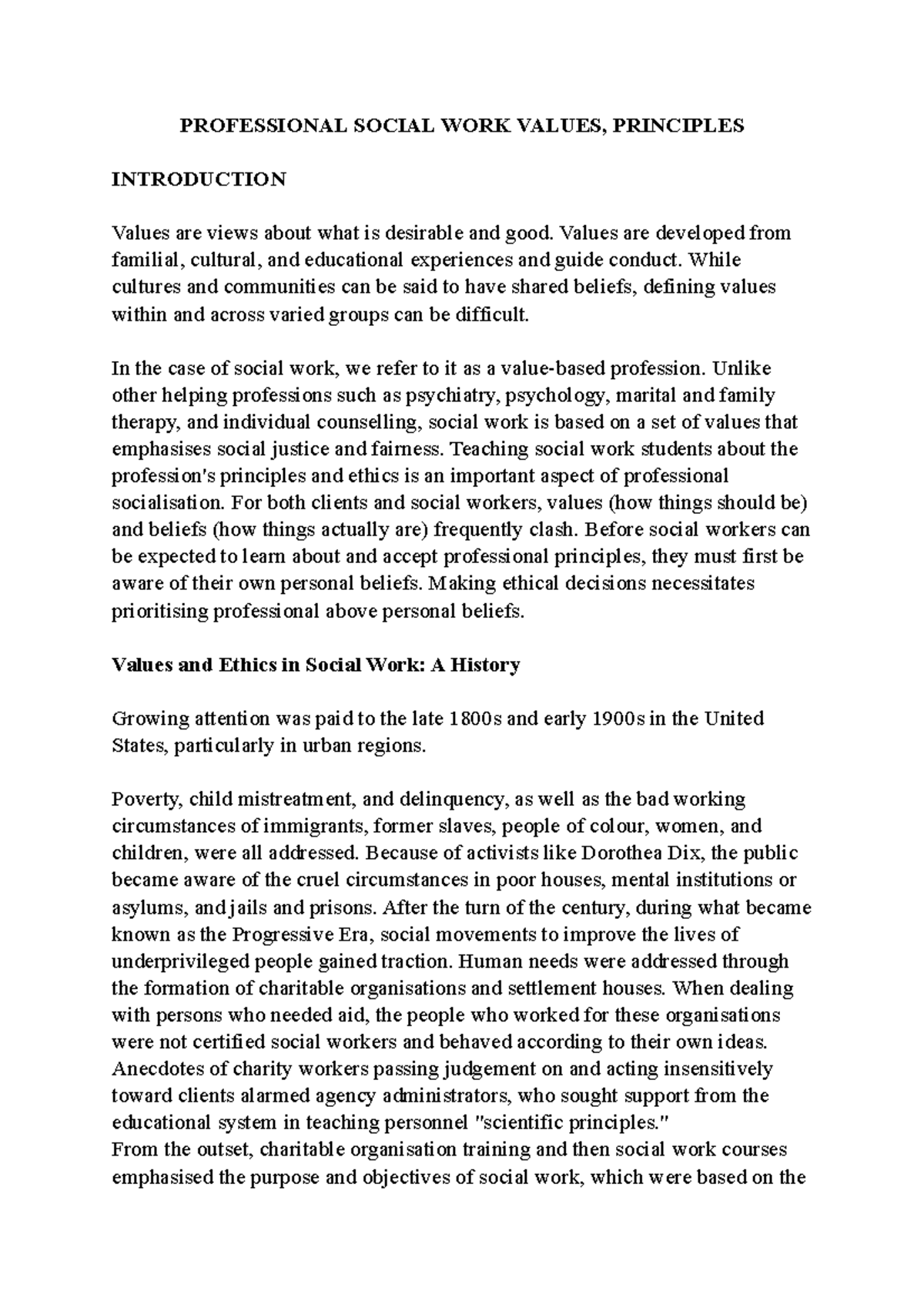 Professional Social WORK Values, Principles - PROFESSIONAL SOCIAL WORK ...