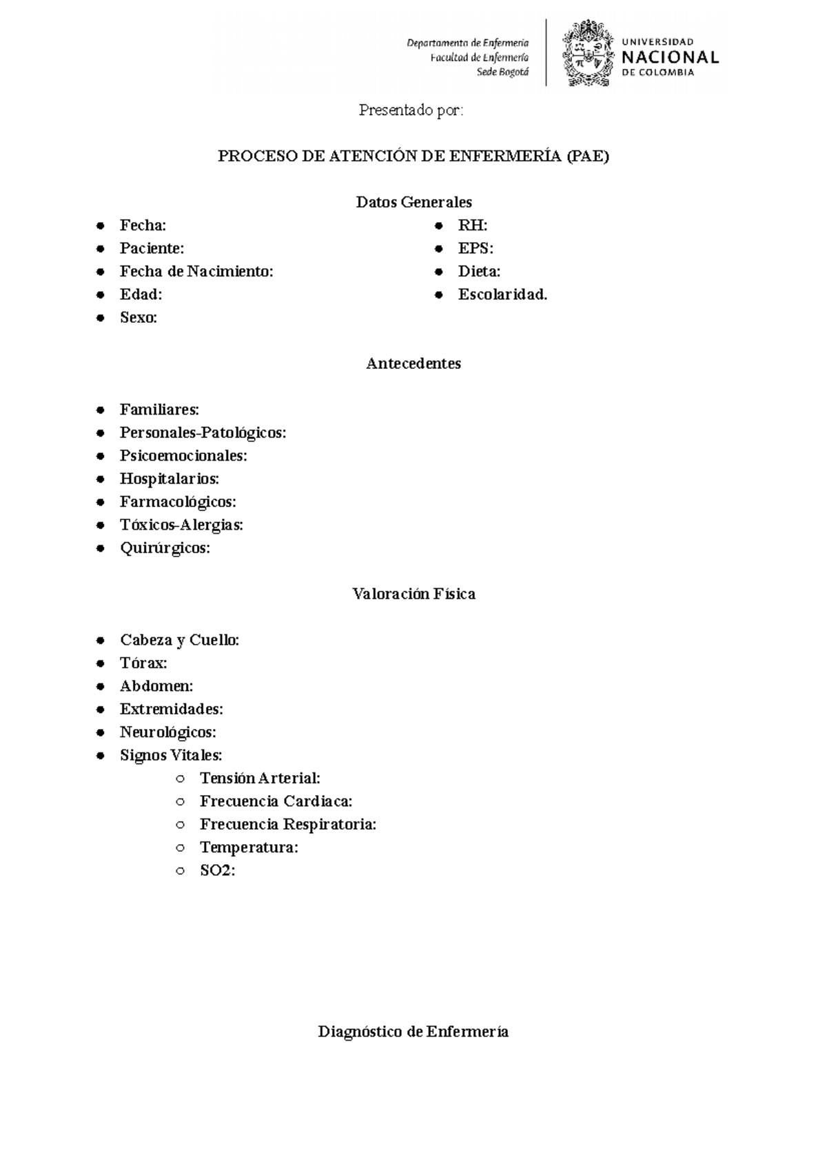 Formato PAE diagnostico - Presentado por: PROCESO DE ATENCIÓN DE ...