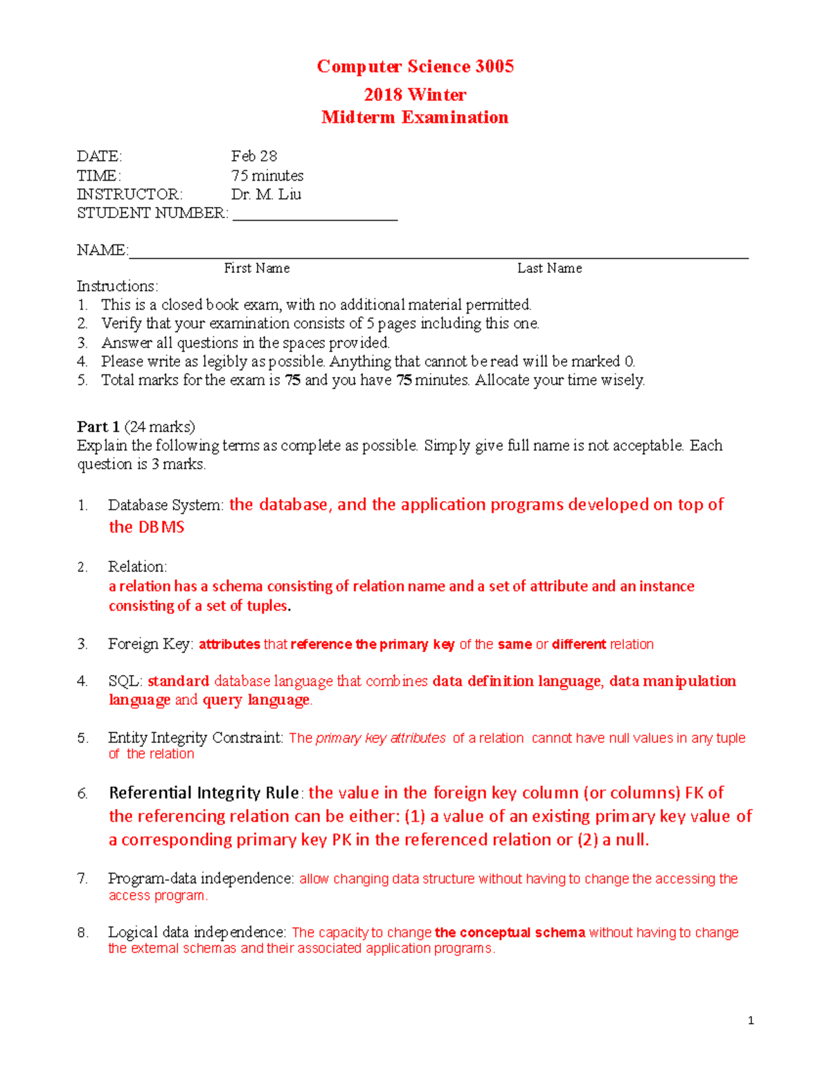 Midterm exam February 2018, questions and answers - Computer Science ...
