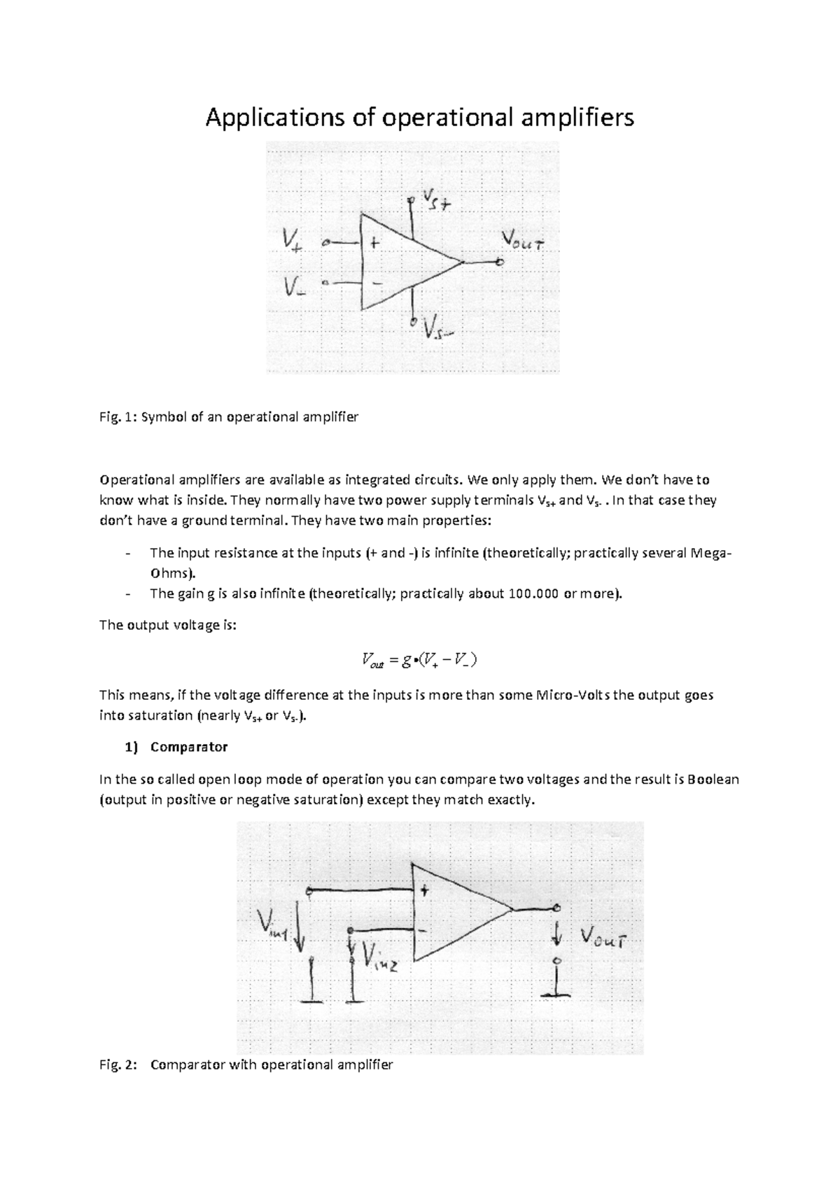Applications of operational amplifiers - 1: Symbol of an operational amplifier Operational - Studocu