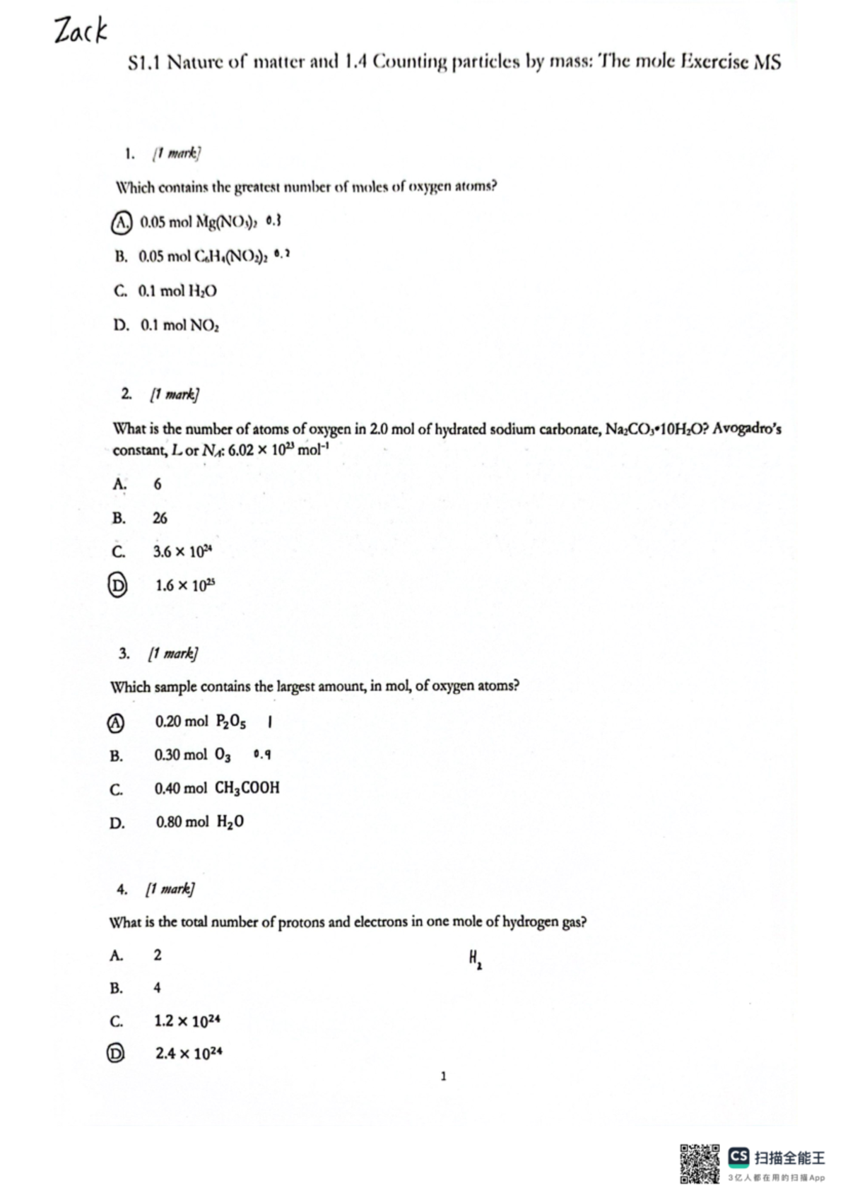 9 5 homework - Zack S1 Nature of matter and 1 Counting particles mass ...