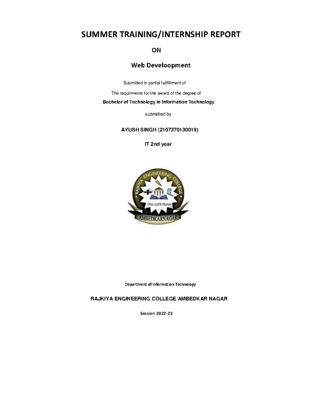 ANI 2 - web development - ON Web Develoopment Submiited in partial fullfillment of The ...